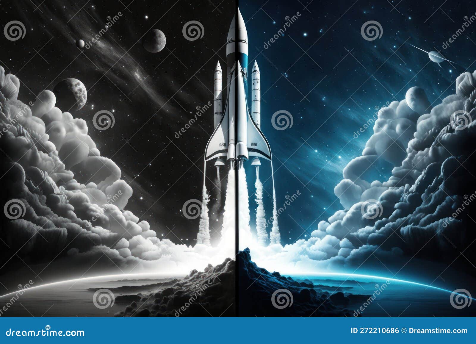 Space Rocket Taking Off into Space. Generative AI Stock Illustration ...