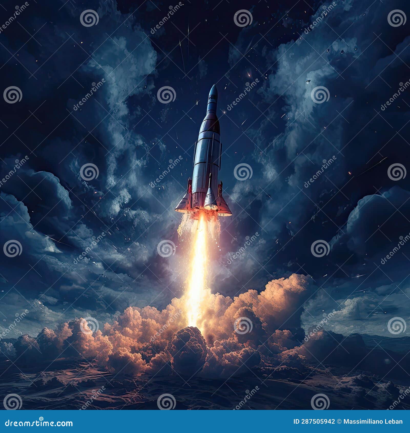 Space rocket taking off stock illustration. Illustration of graphic ...