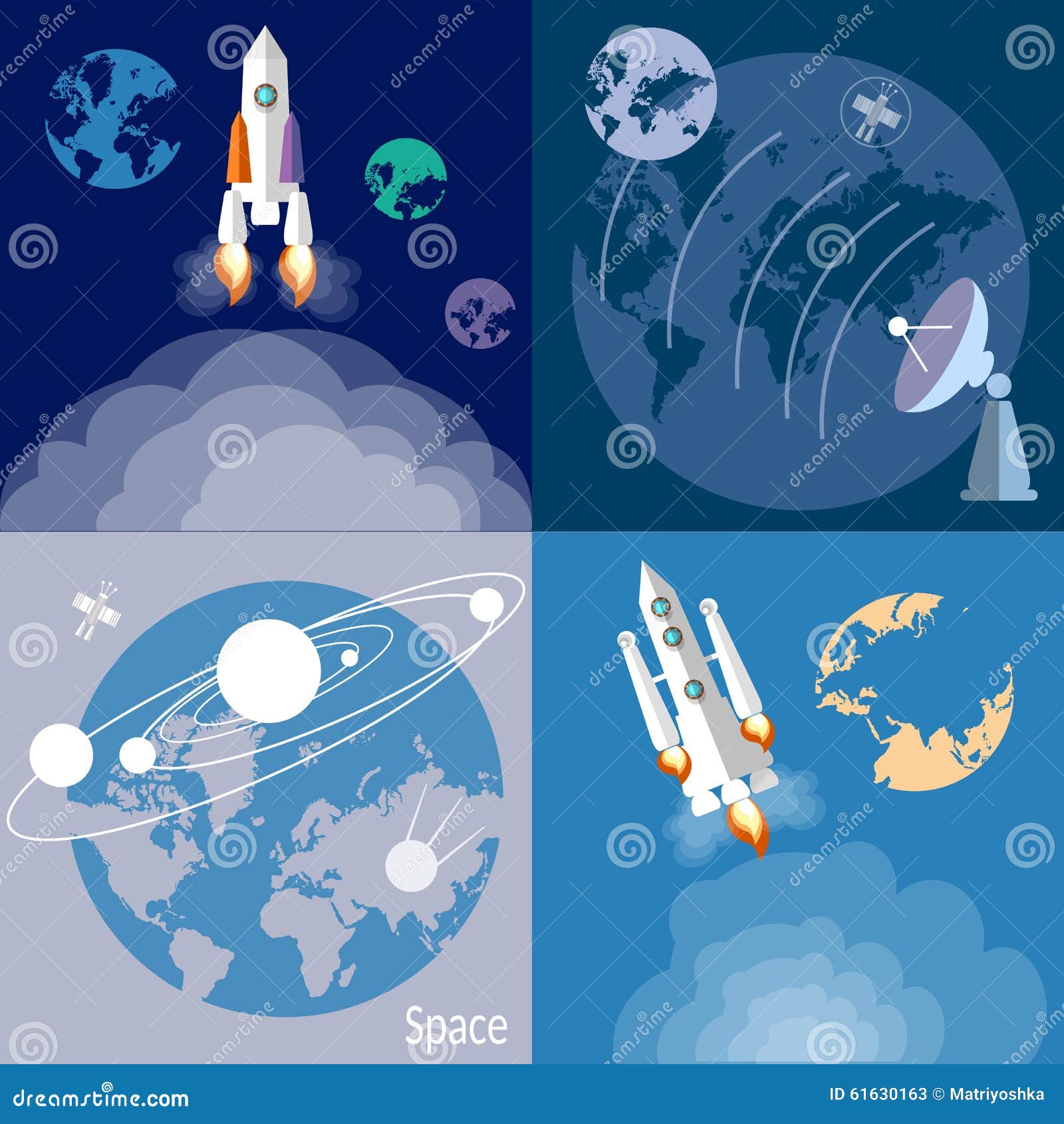 Rockets And Spaceships Vector Set. Spacecraft, Planetary Exploration ...