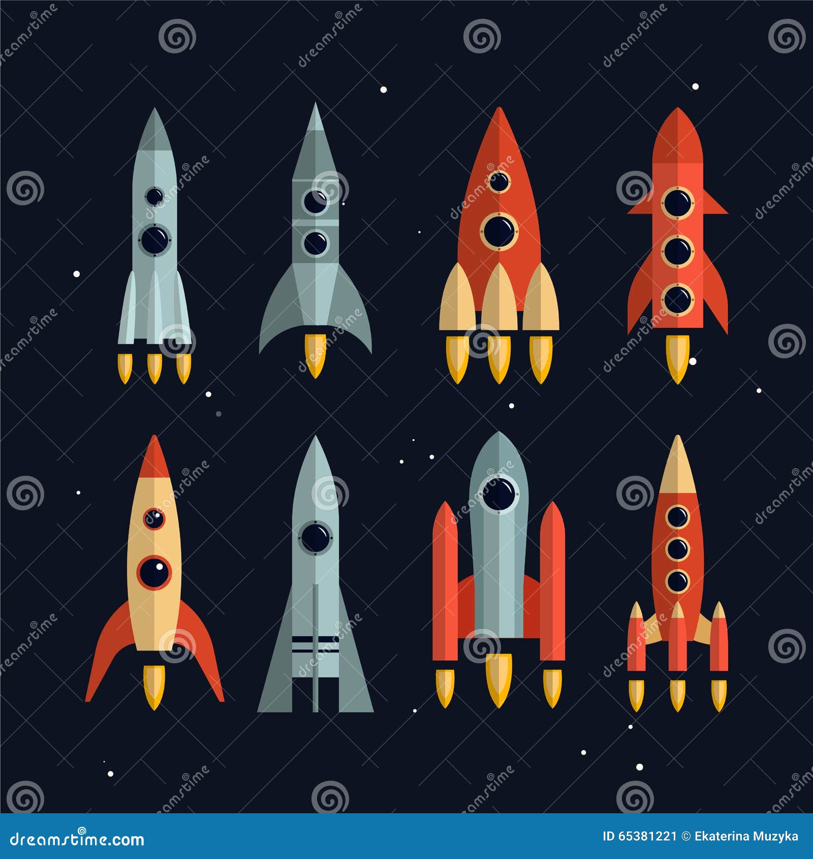 Space Rockets Vector Icons Set in Flat Style Stock Vector ...