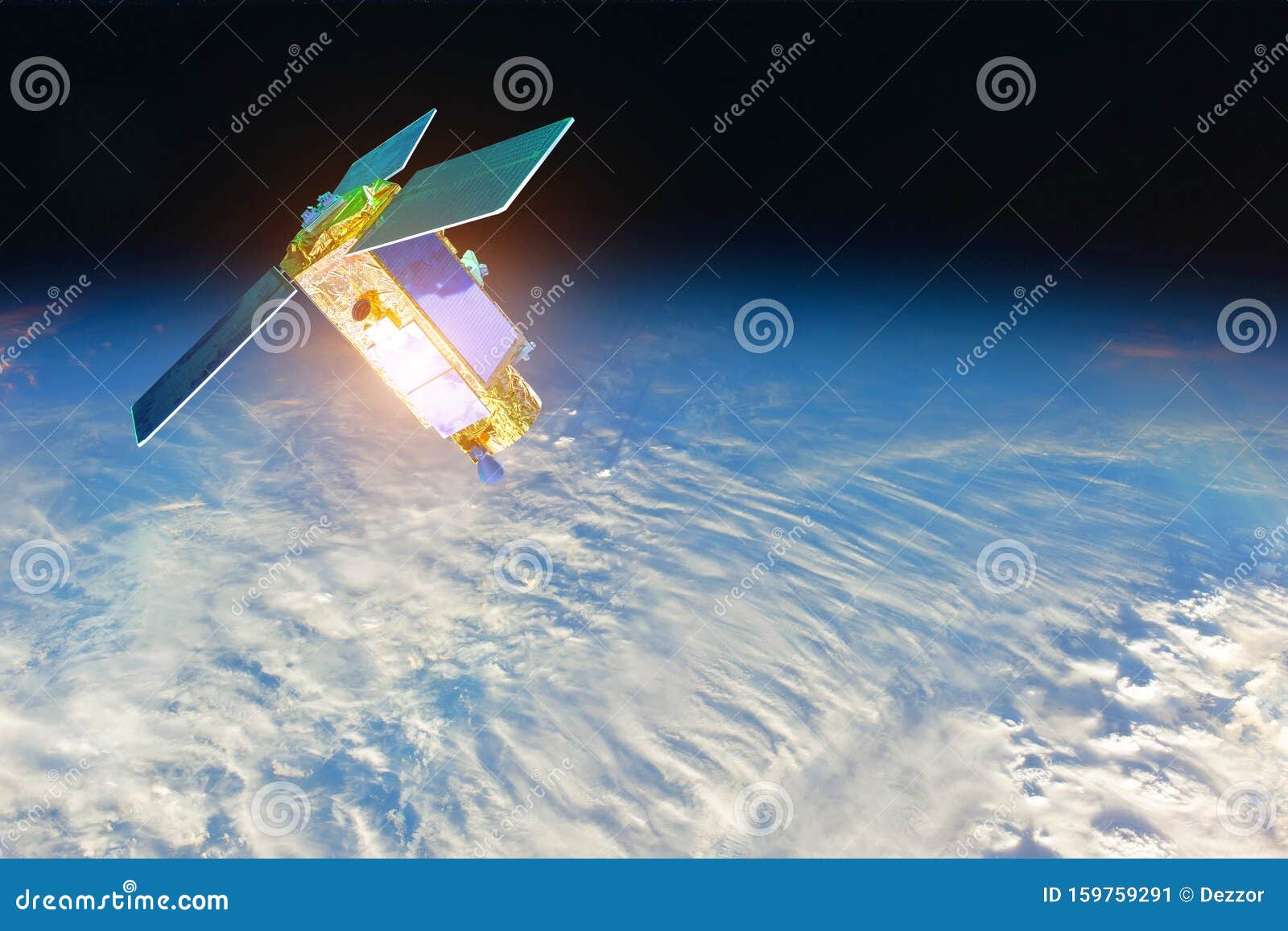 Space Satellite at the Border of Day and Night Terminator Orbiting the ...