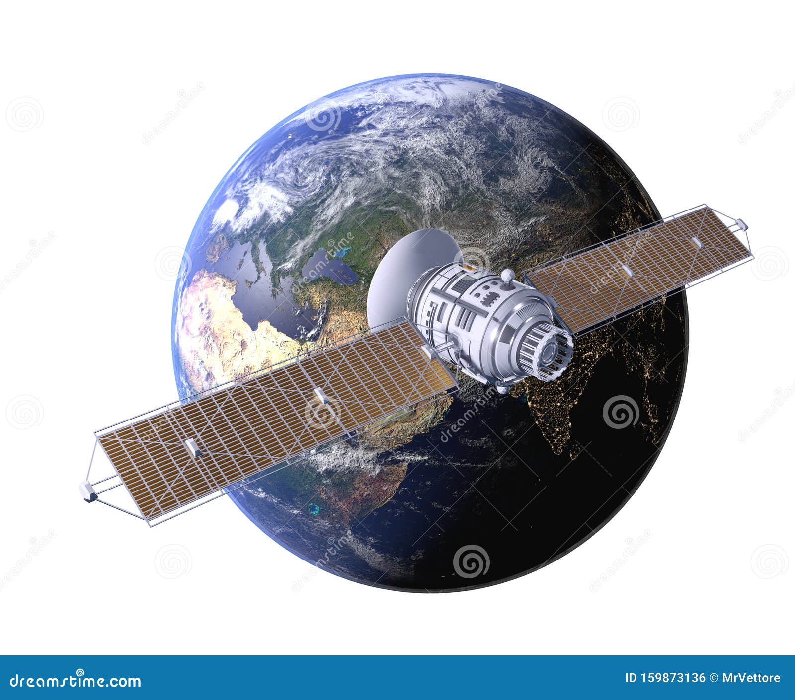 Space Satellite Communication in Orbit Around Earth. 3d Render Orbital ...