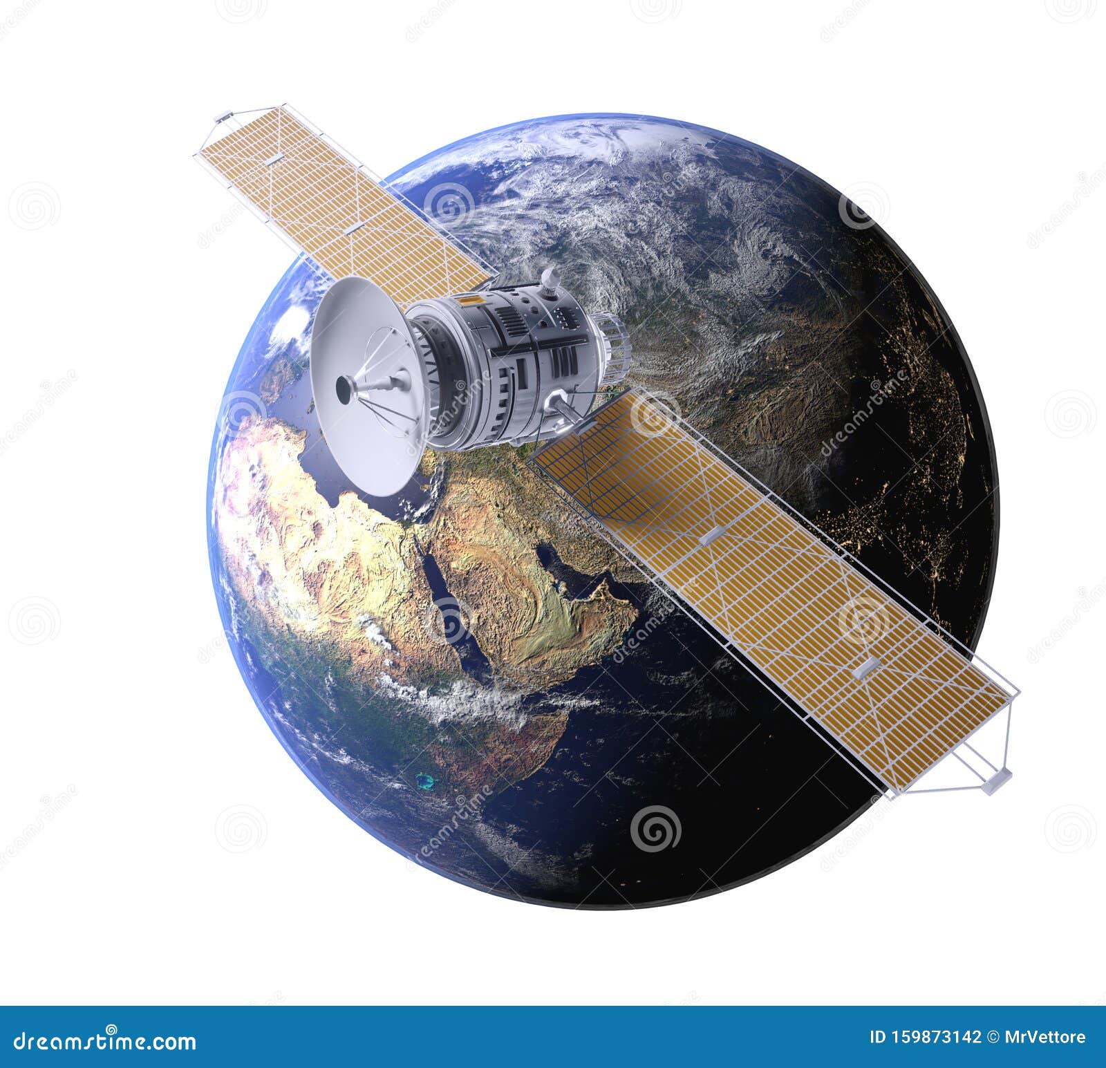 Space Satellite Communication in Orbit Around Earth. 3d Render Orbital ...