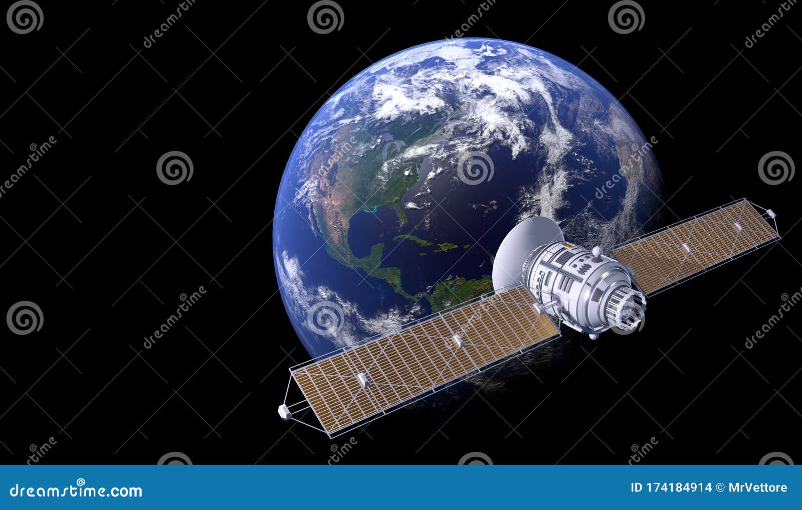 Space Satellite Communication in Orbit Around Earth Globe. Elements of ...