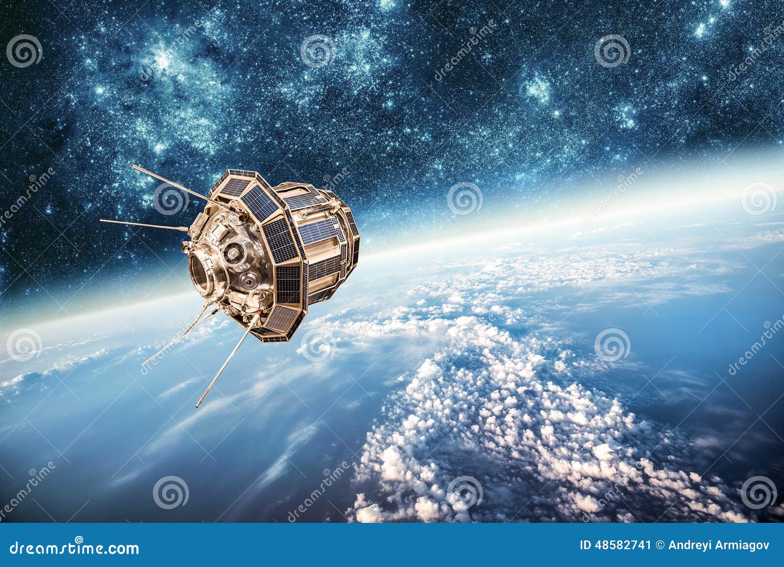 Space Satellite Over the Planet Earth Stock Image - Image of flight ...
