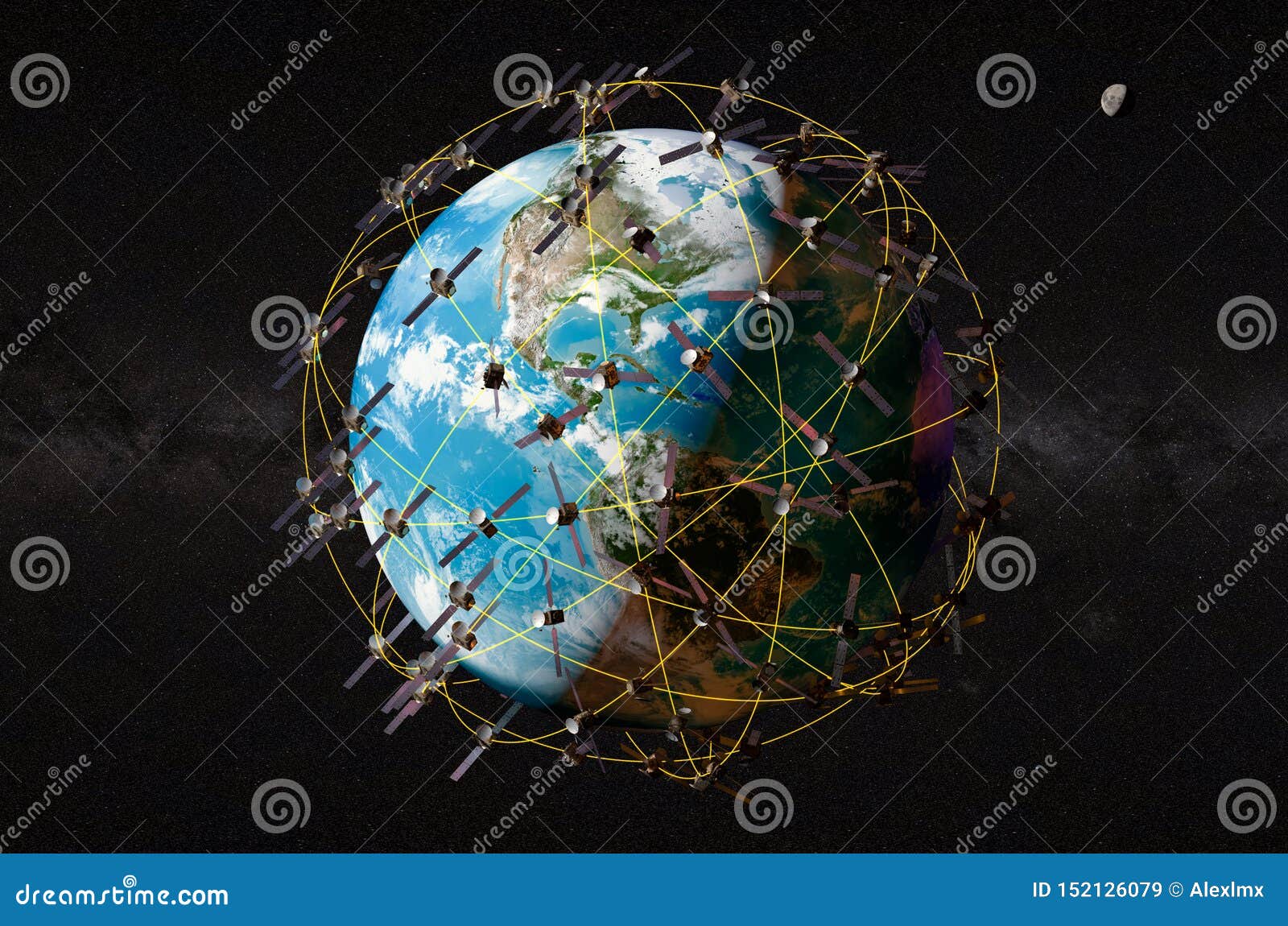 Space Satellites In Eccentric Orbits Around The Earth Royalty-Free ...