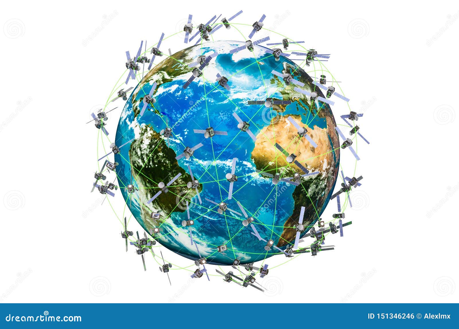 Space Satellites Around the Earth Globe, 3D Rendering Isolated on White ...