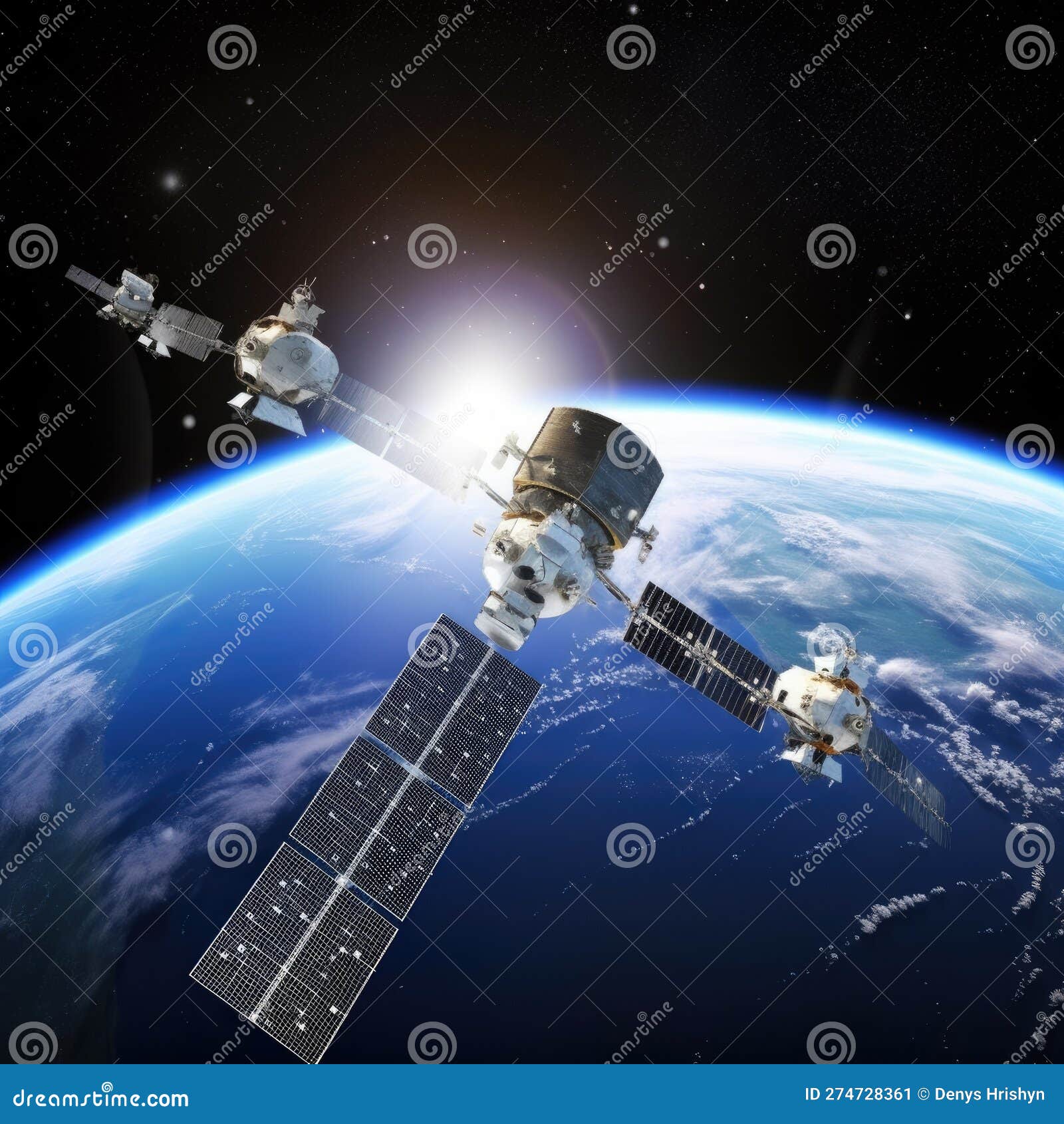Space Satellites Around Planet Earth Stock Illustration - Illustration ...