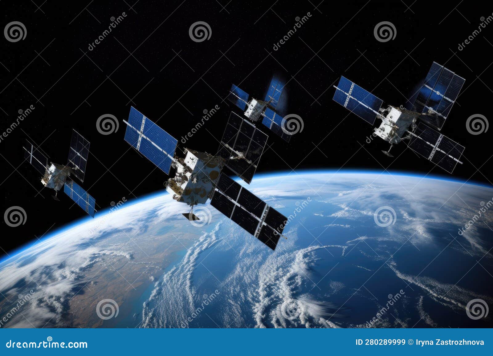 Space Satellites in Earth Orbit. Global Communication Concept Stock ...