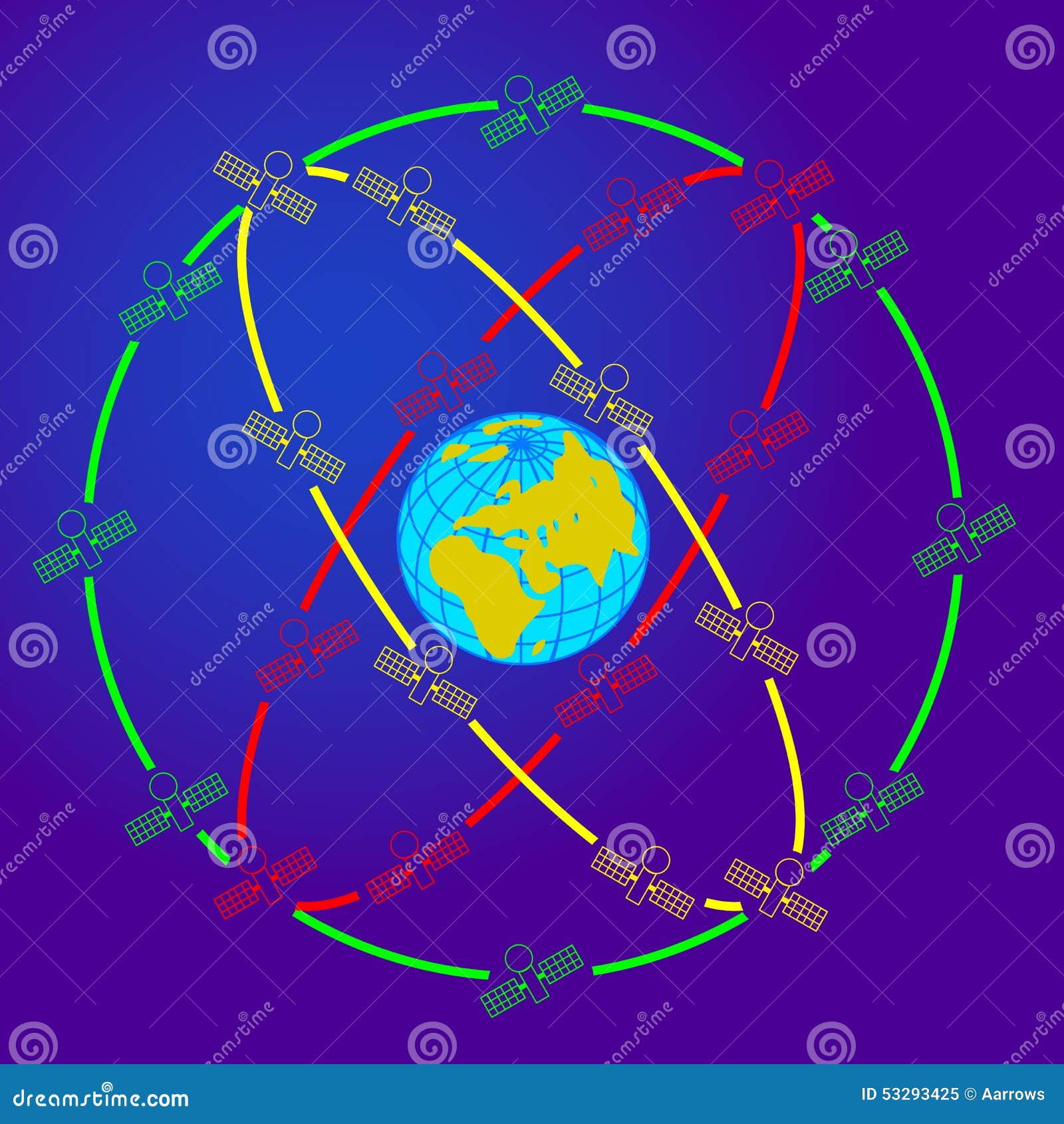 Space Satellites in Eccentric Orbits Around the Stock Vector ...