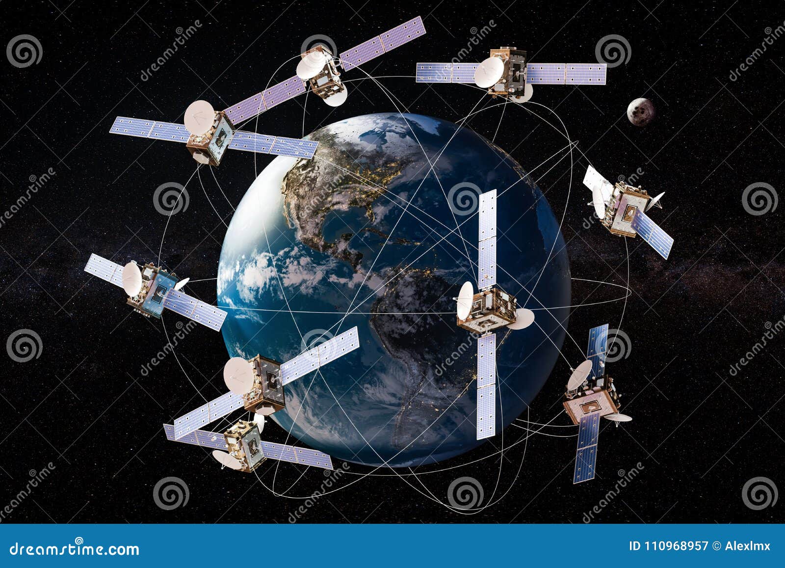 Space Satellites Around The Earth Globe, 3D Rendering Isolated On White ...