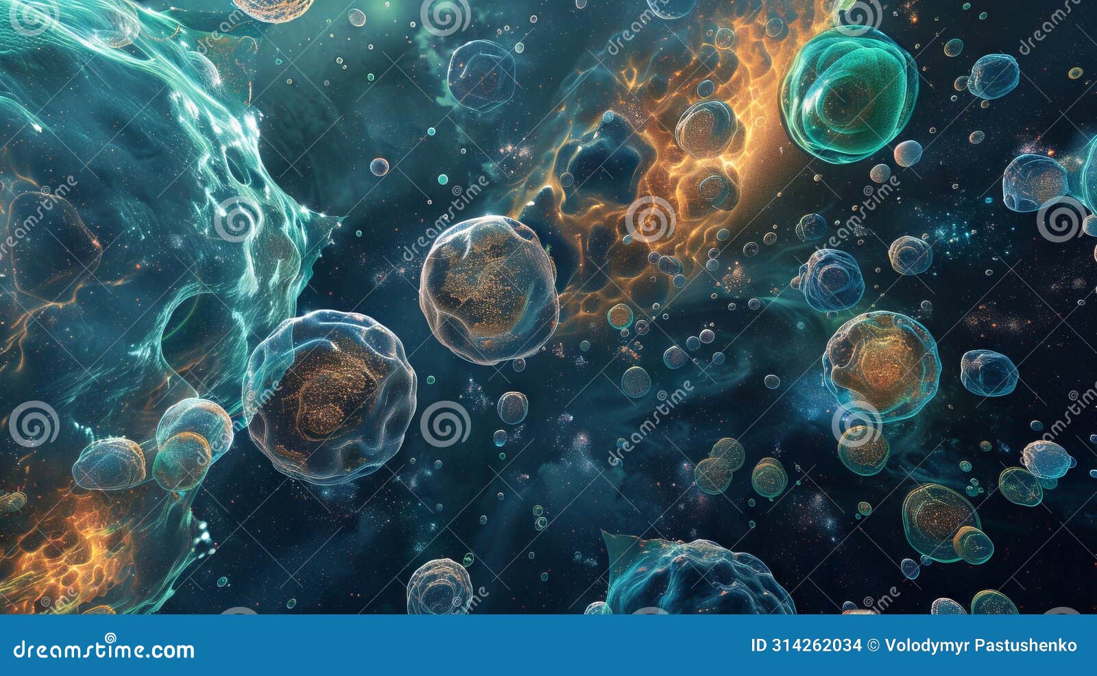 A Space Scene with Many Cells and Bubbles Stock Photo - Image of ...