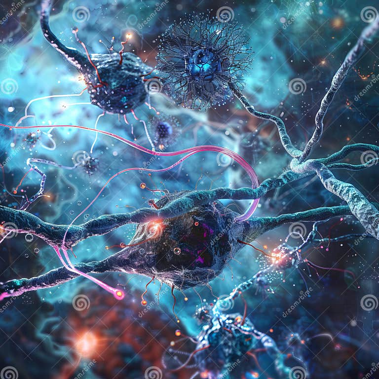 A Space Scene with Neurons and Other Objects Stock Image - Image of ...