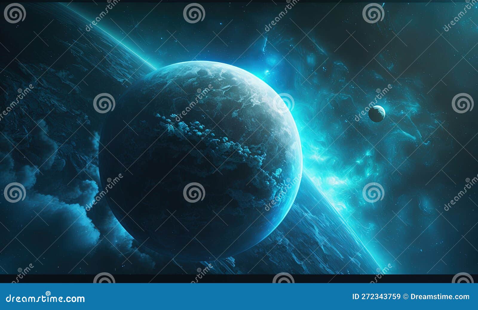 A Space Scene with a Planet and Two Stars in the Sky Stock Illustration ...
