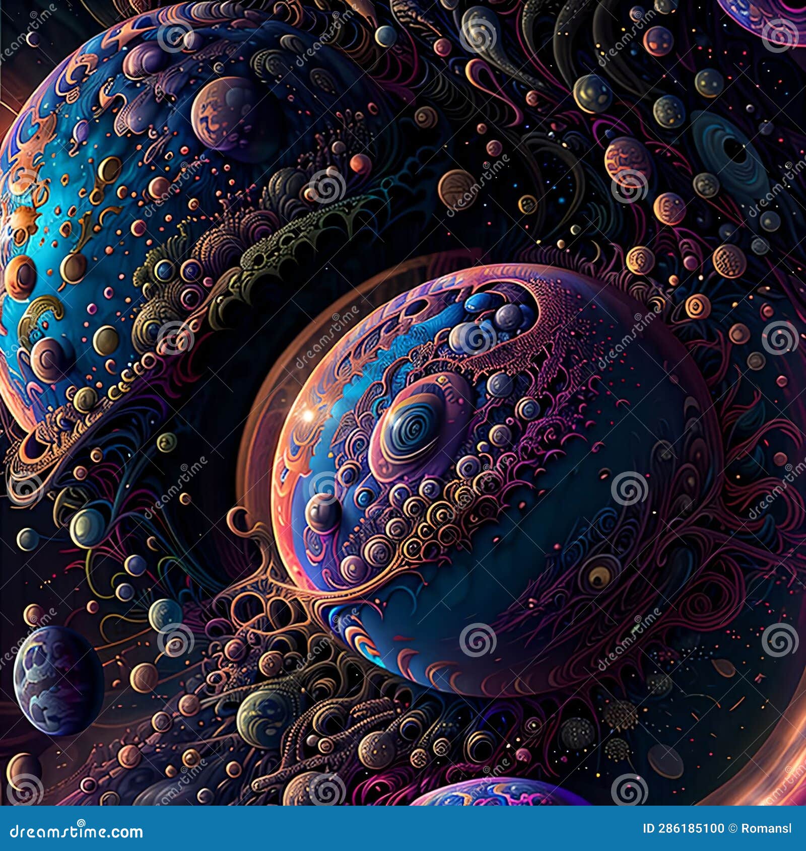 Space Scene with Planets in Foreground. Psychedelic Environment Stock ...