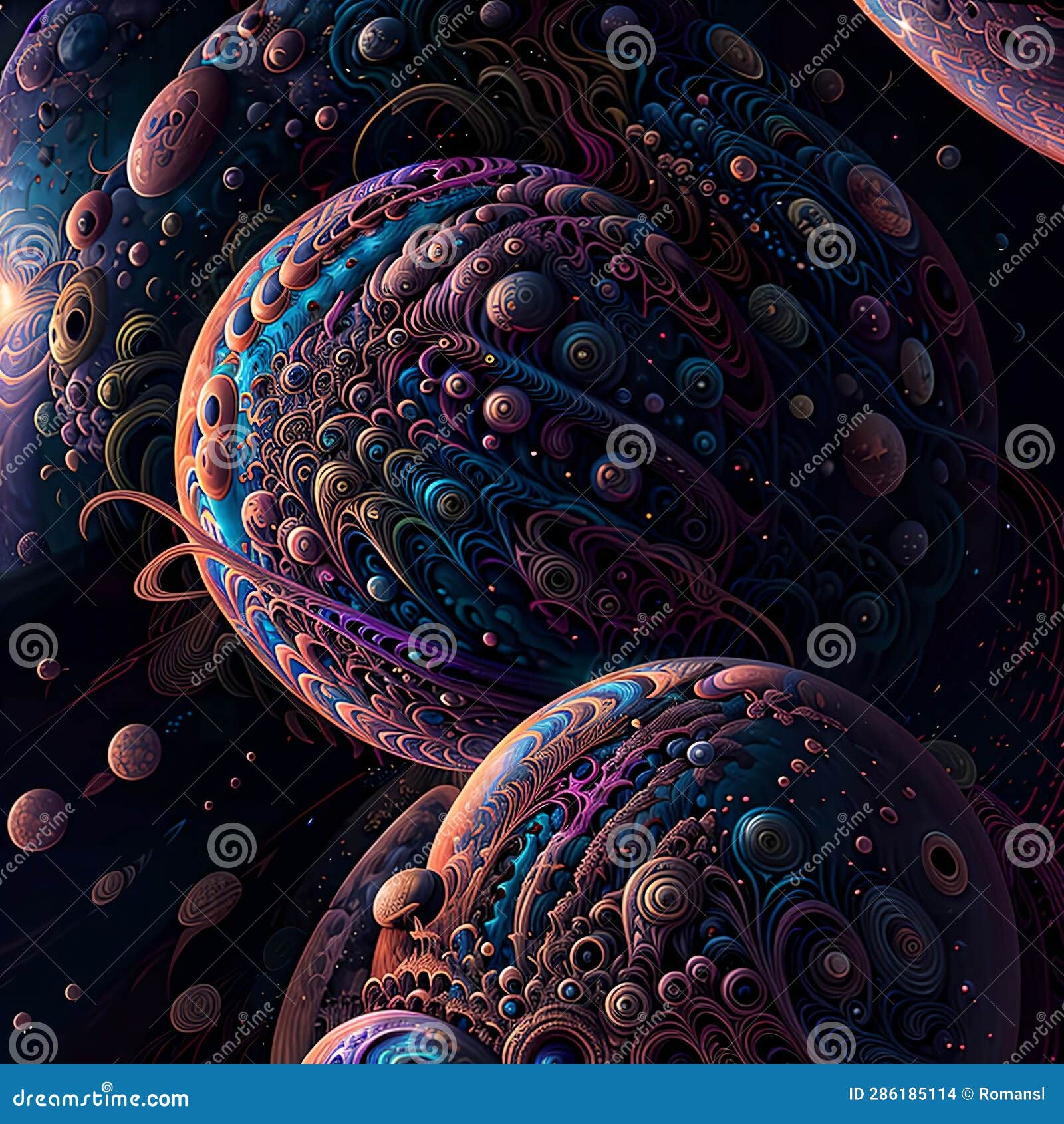 Space Scene with Planets in Foreground. Psychedelic Environment Stock ...