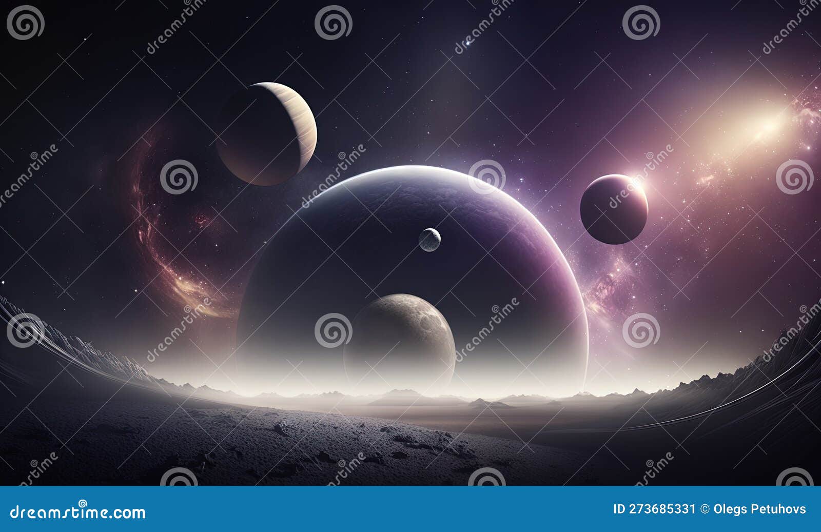 A Space Scene with Planets and Stars in the Background, and a Distant ...
