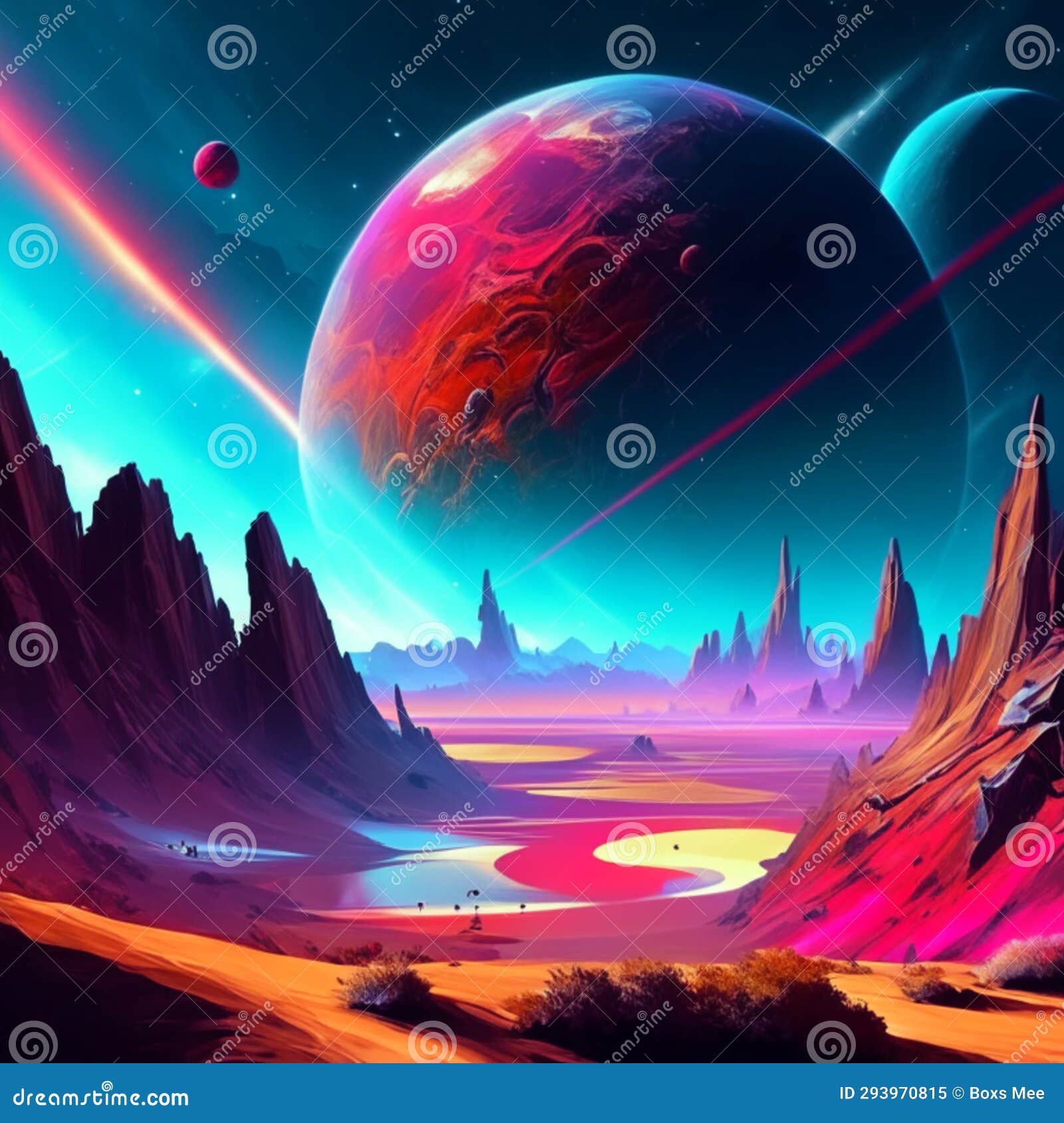 Space Scene with Planets and Stars. 3d Render Stock Illustration ...