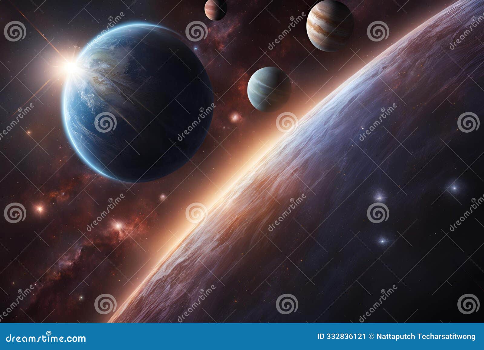 Space Scene with Planets, Stars and Galaxies Stock Illustration ...