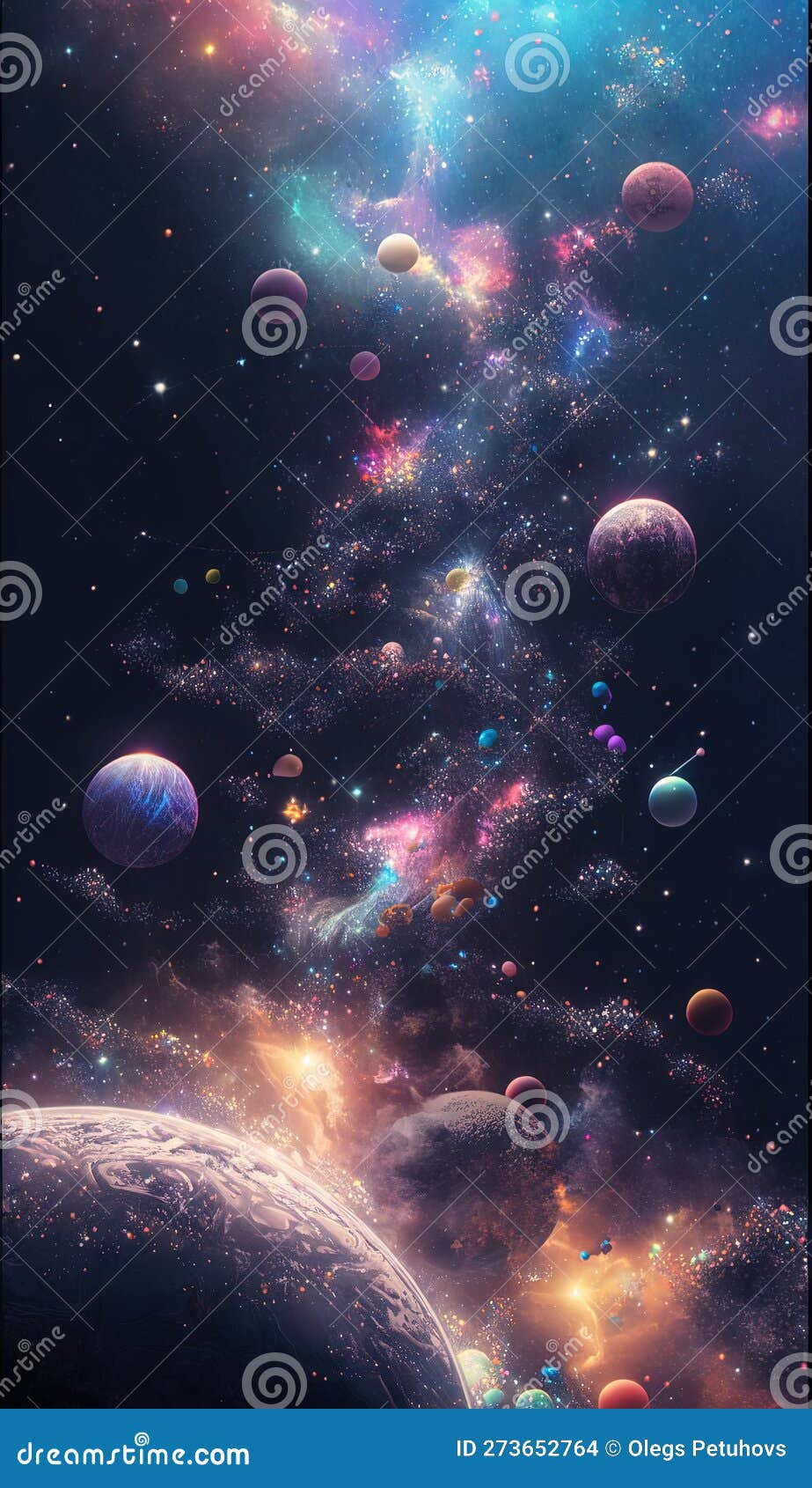 A Space Scene with Planets and Stars in the Sky and a Blue Sky Stock ...