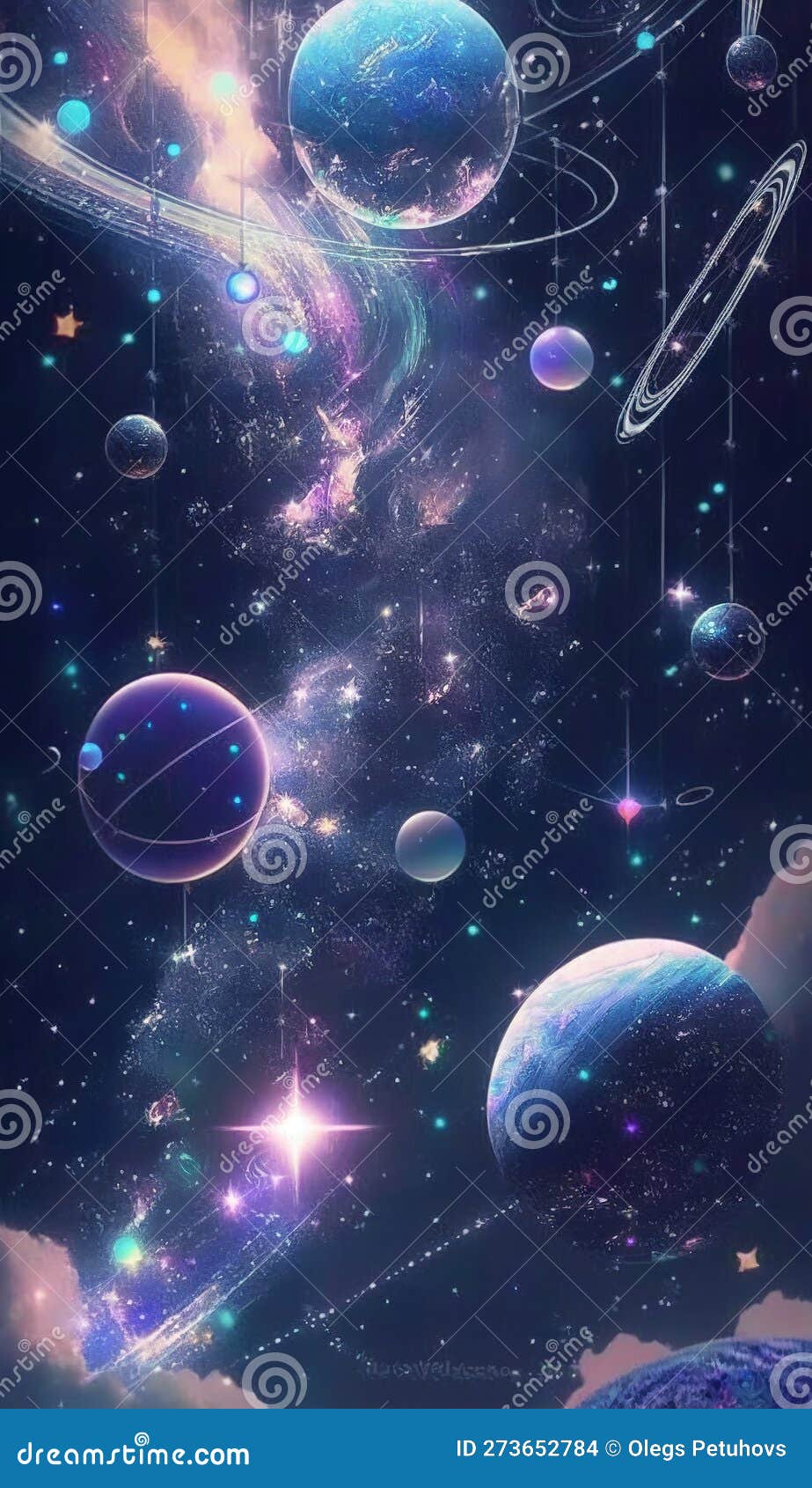 A Space Scene with Planets and Stars in the Sky and Clouds in the ...