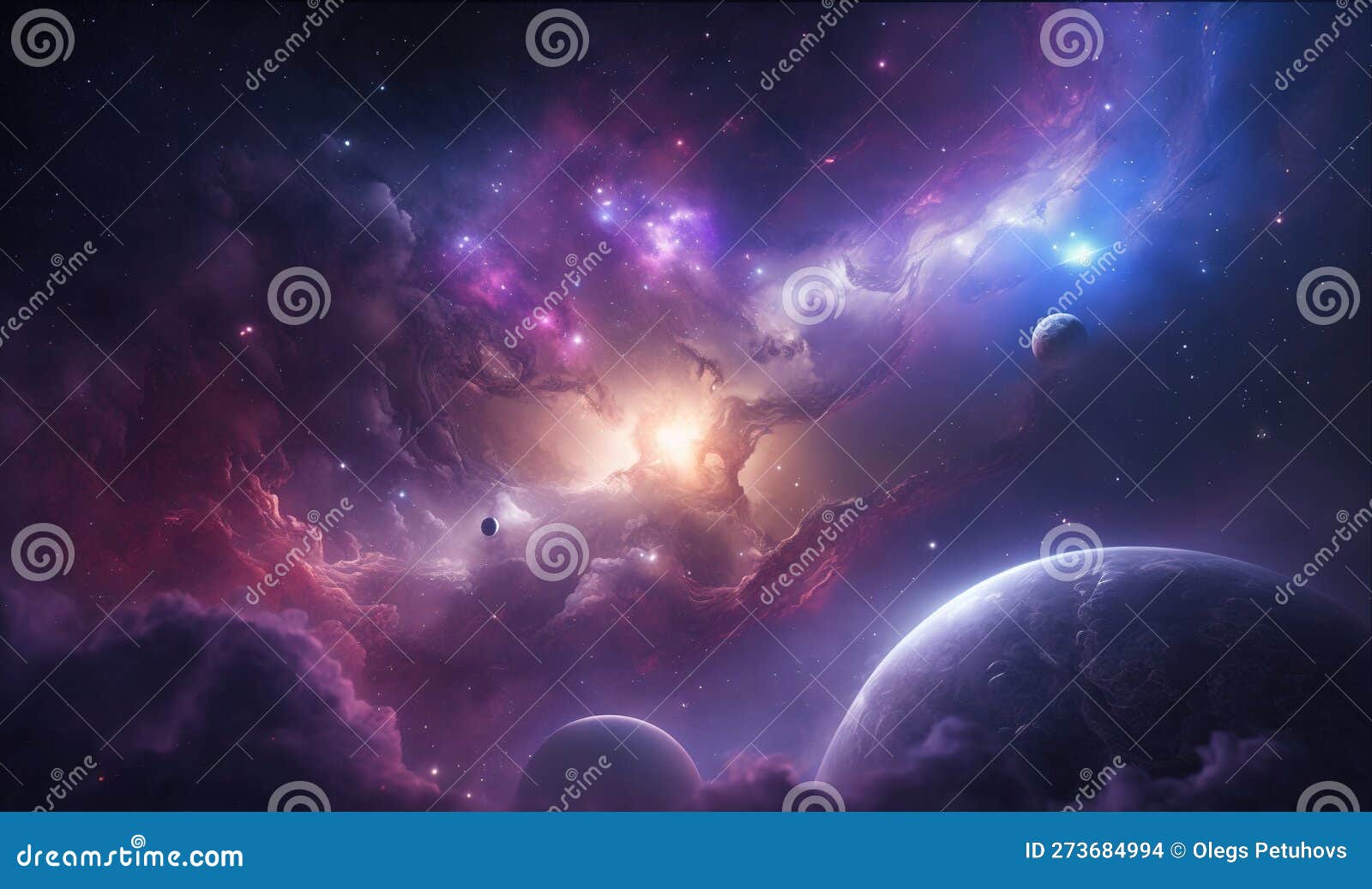 A Space Scene with Planets and Stars in the Sky and Clouds in the ...