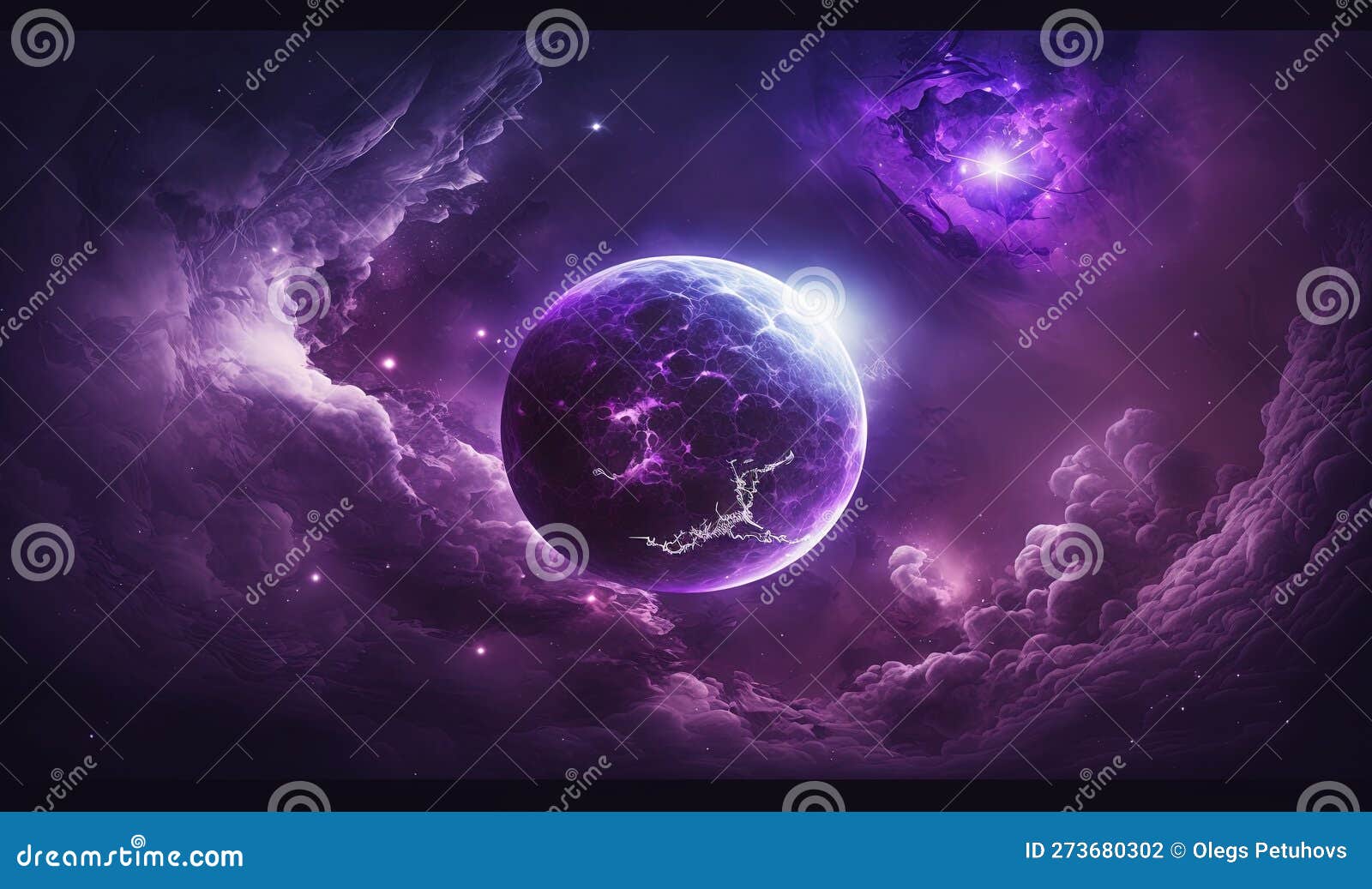 A Space Scene with a Purple and Blue Planet in the Middle of the Image ...