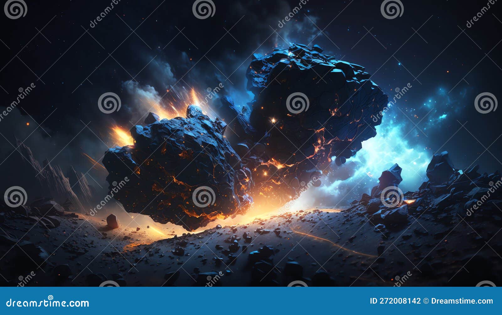 Space Catastrophe. Collision of an Asteroid with a Planet Stock ...