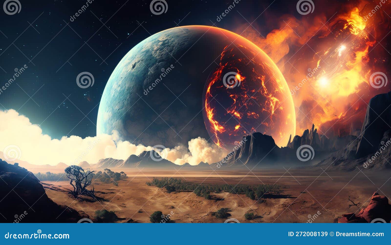 Space Catastrophe. Collision of Planet with a Planet Stock Illustration ...