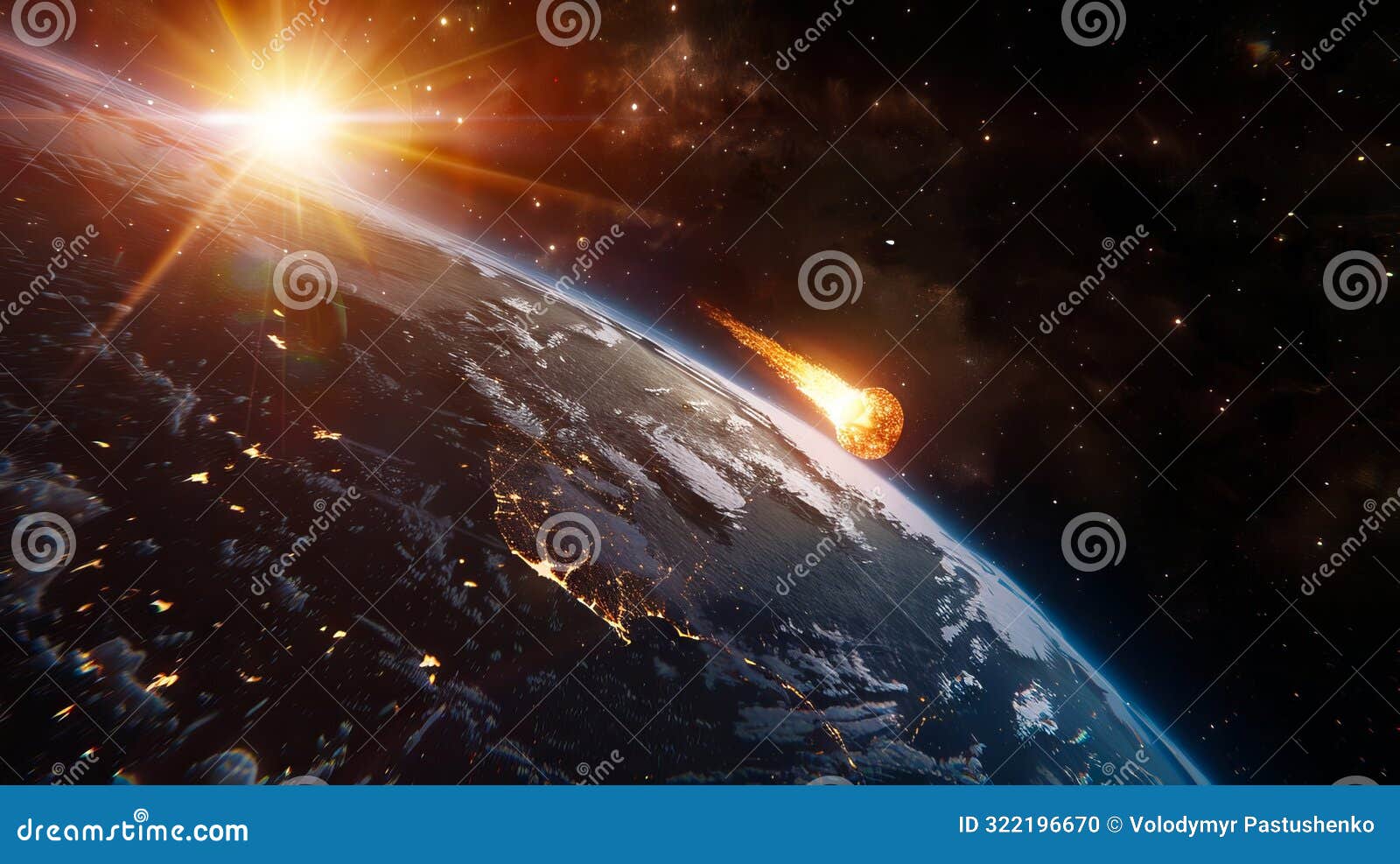 A Space Scene with the Sun Shining on the Earth Stock Photo - Image of ...