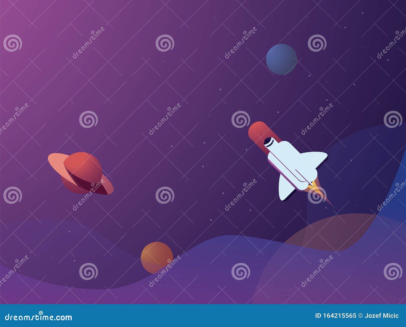 Space Scene Vector Background with Planets and Space Shuttle Flying in ...