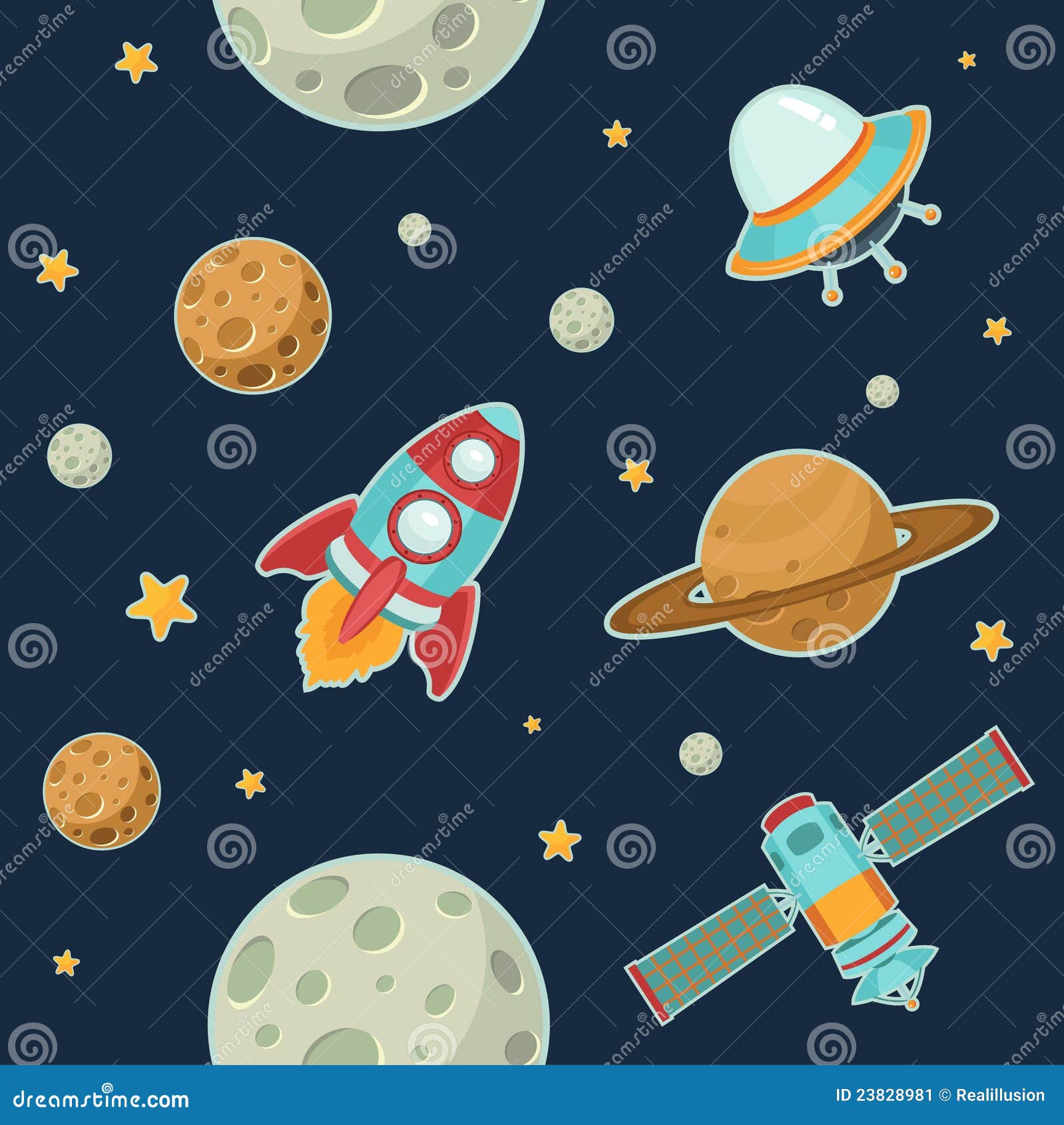 Space Seamless Pattern, Beautiful Galaxy, Stars, Planets ...