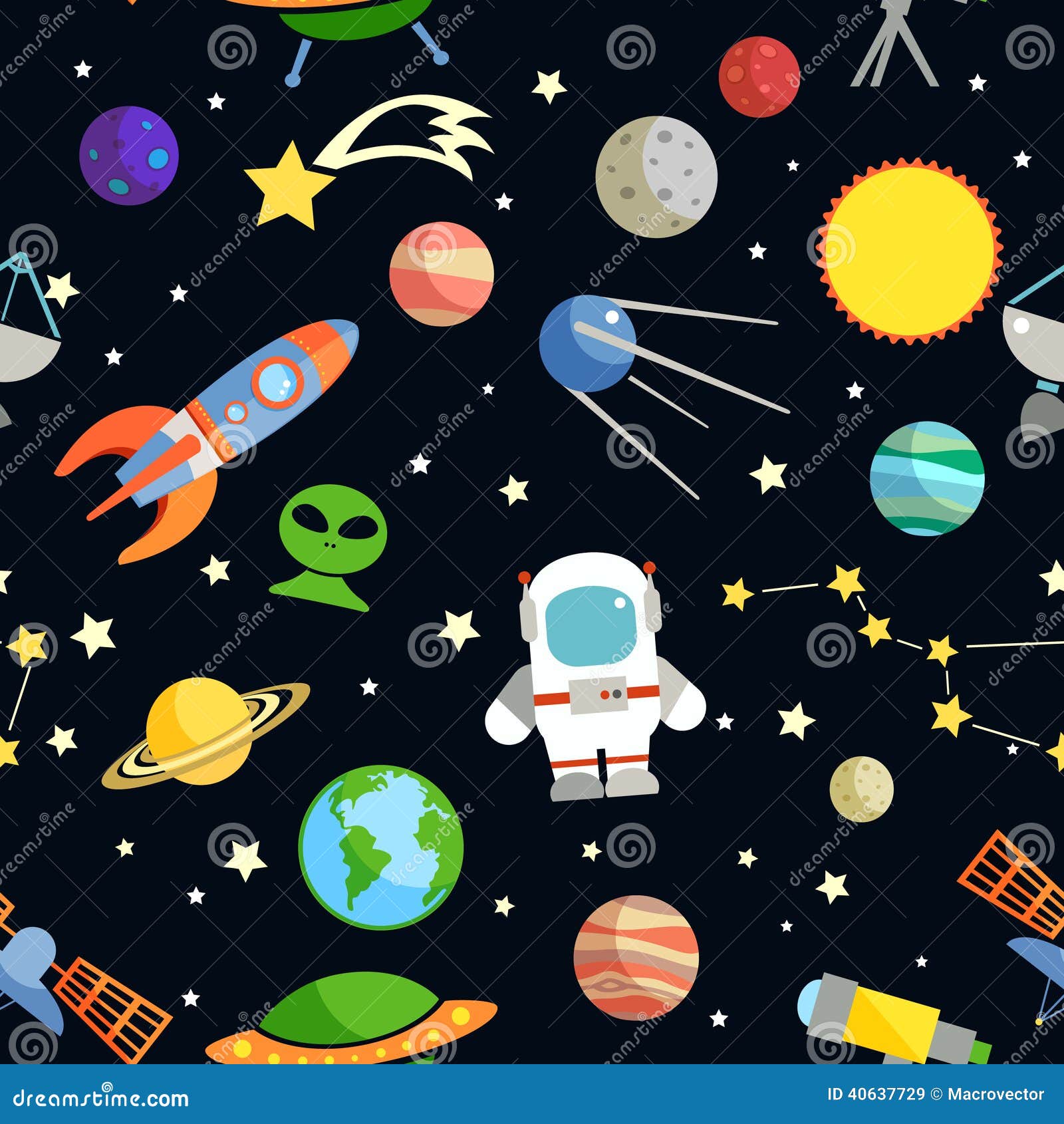 Space seamless pattern stock vector. Illustration of planets - 40637729