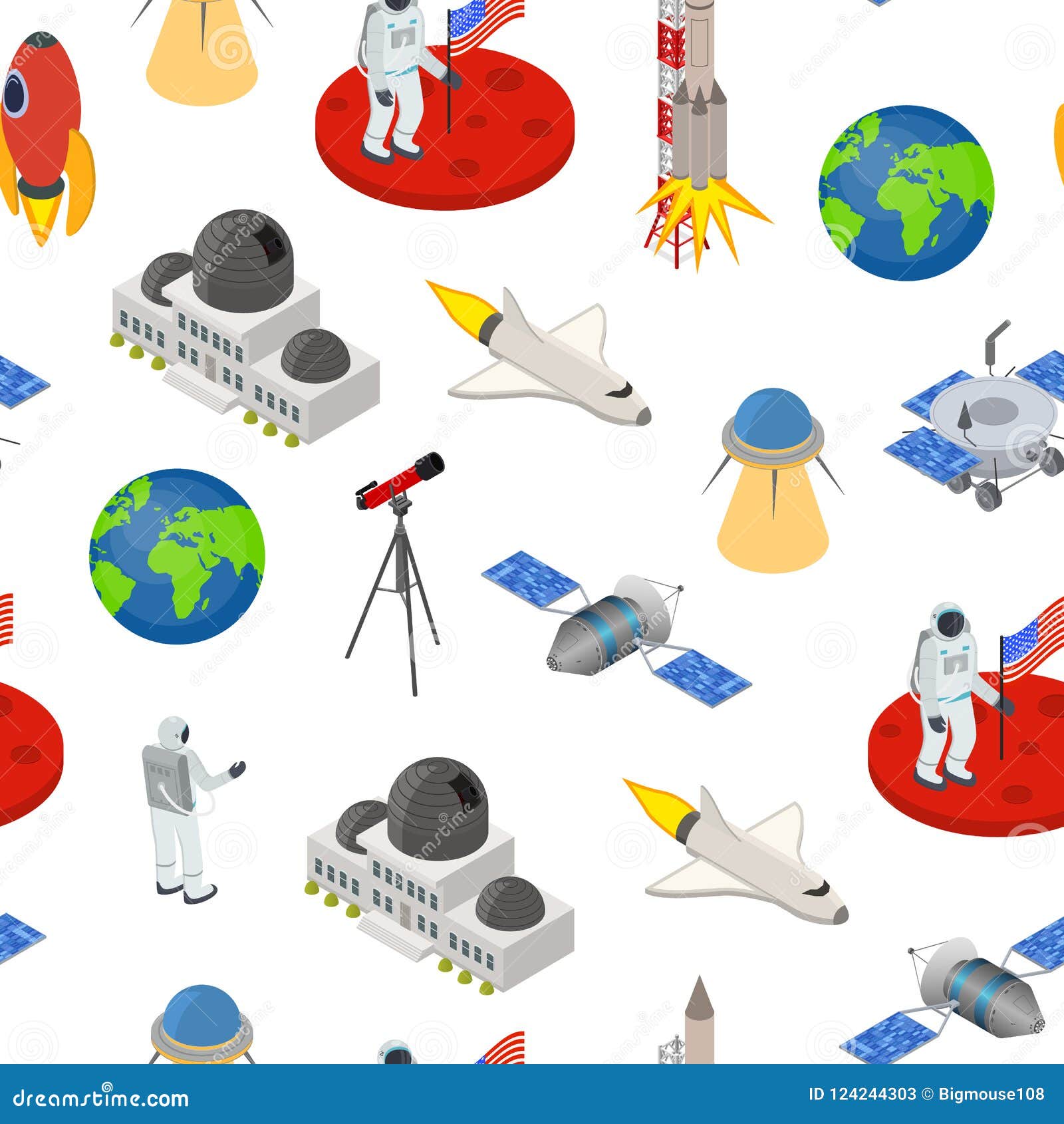 Space Seamless Pattern Background Isometric View. Vector Stock Vector ...