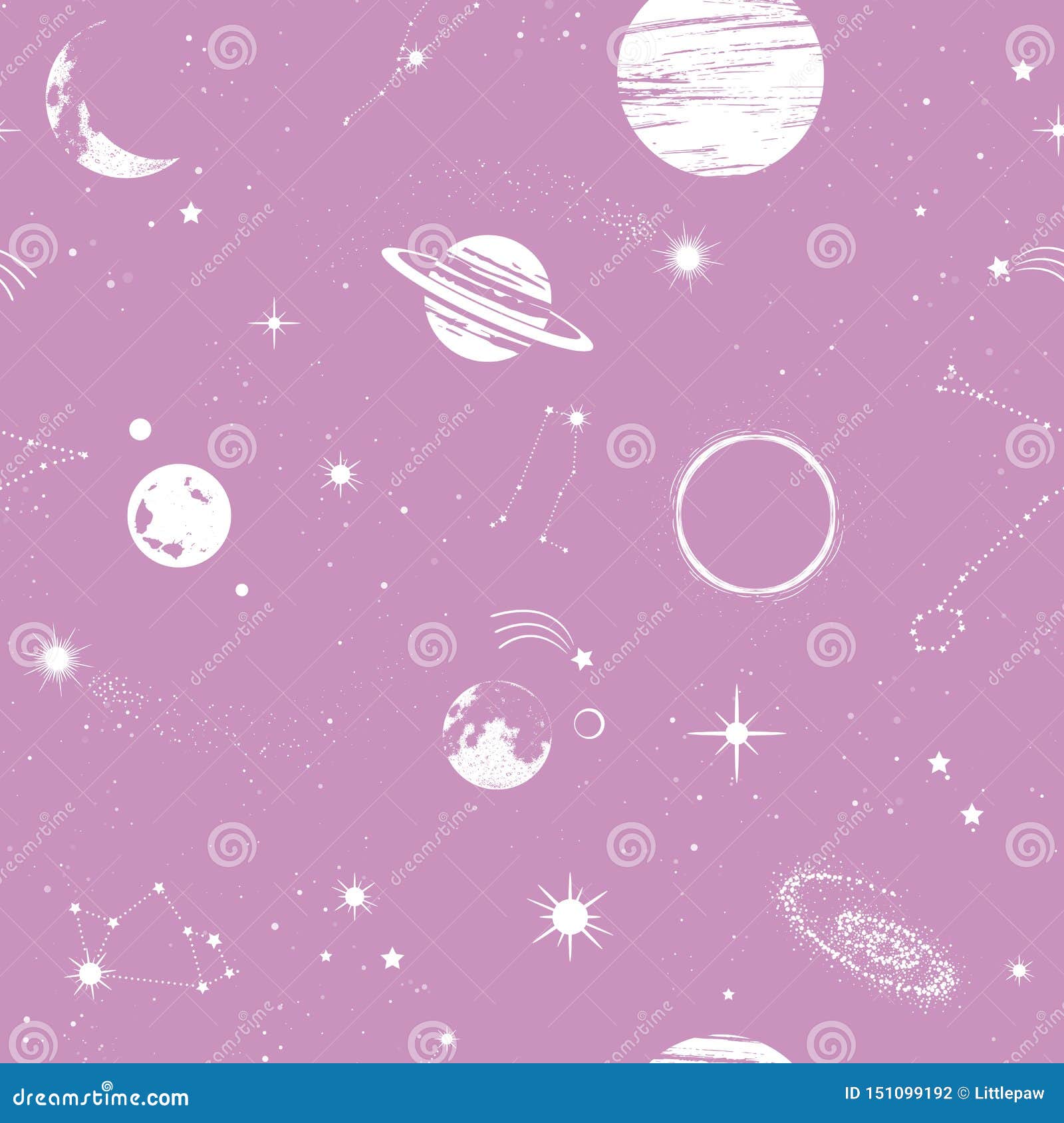 Space Seamless Pattern, Beautiful Galaxy, Stars, Planets ...