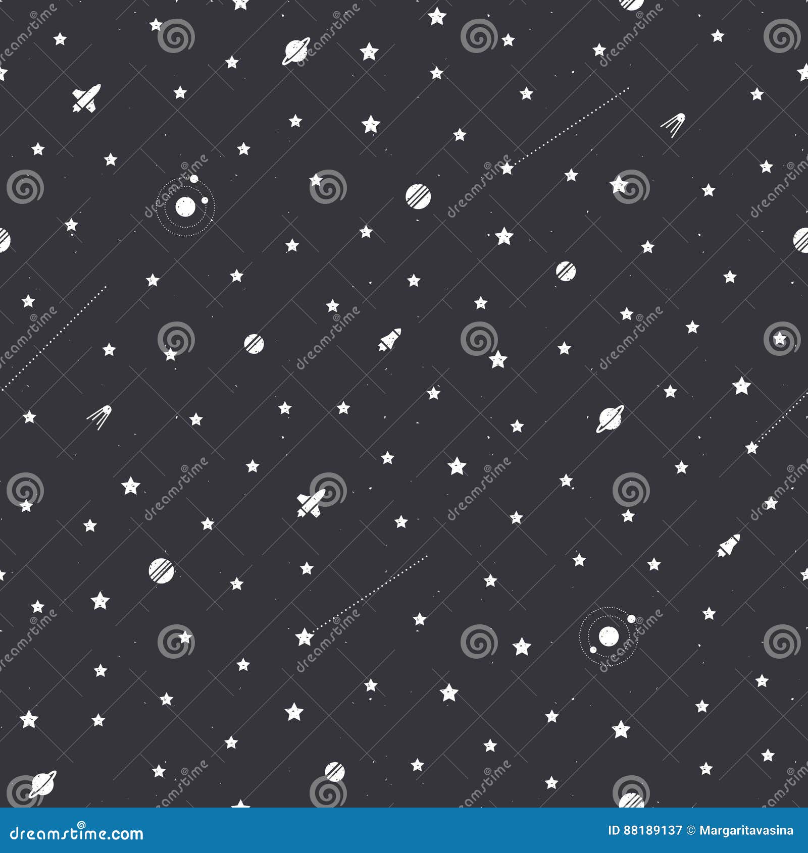 Space Seamless Pattern in Retro Style Stock Vector - Illustration of ...