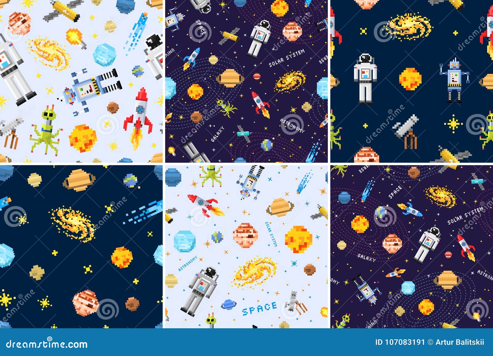 Space Seamless Pattern Set Background, Alien Spaceman, Stock Vector ...
