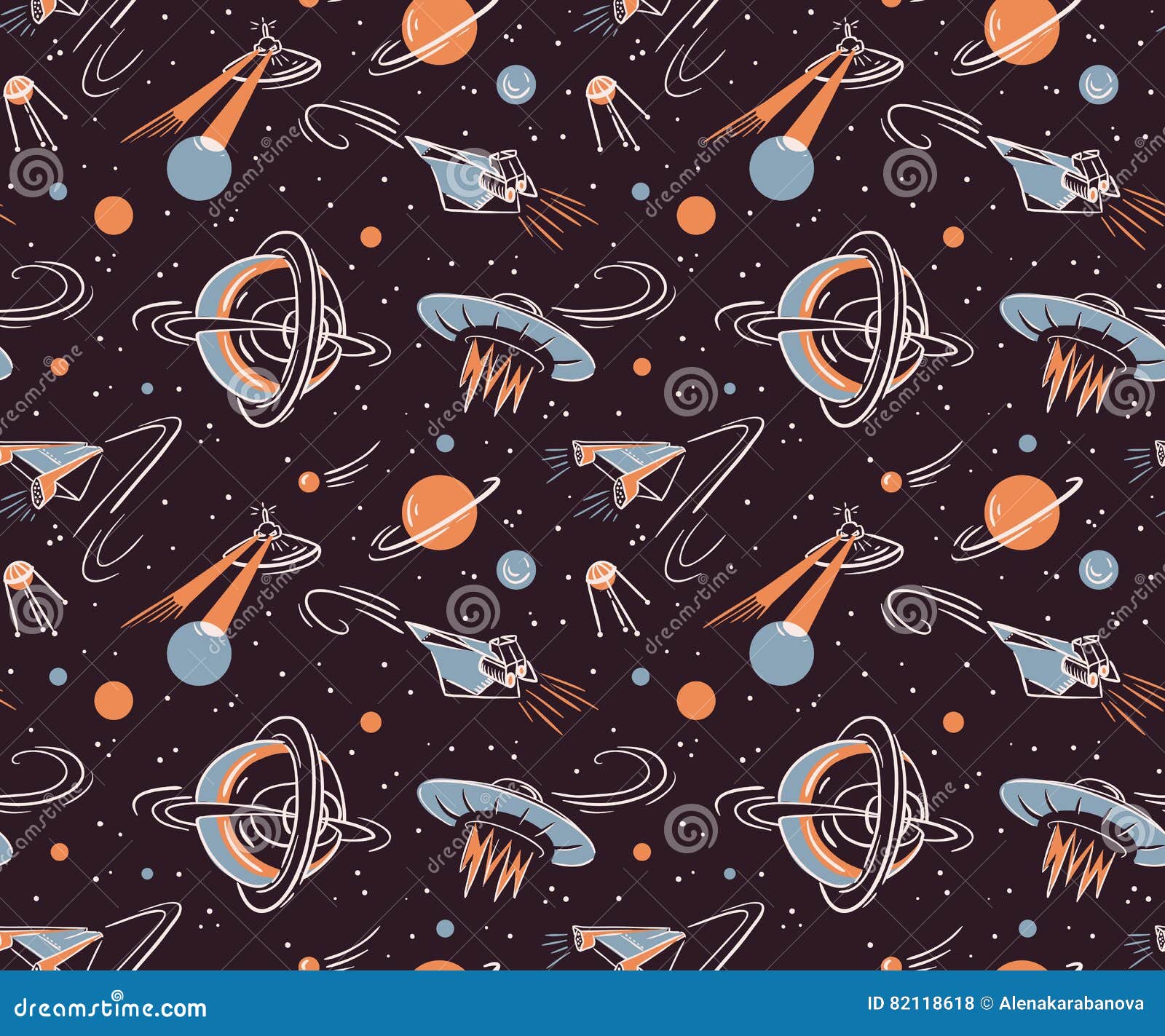 Space Seamless Pattern. Space Fabric Design with Rockets, Planets ...