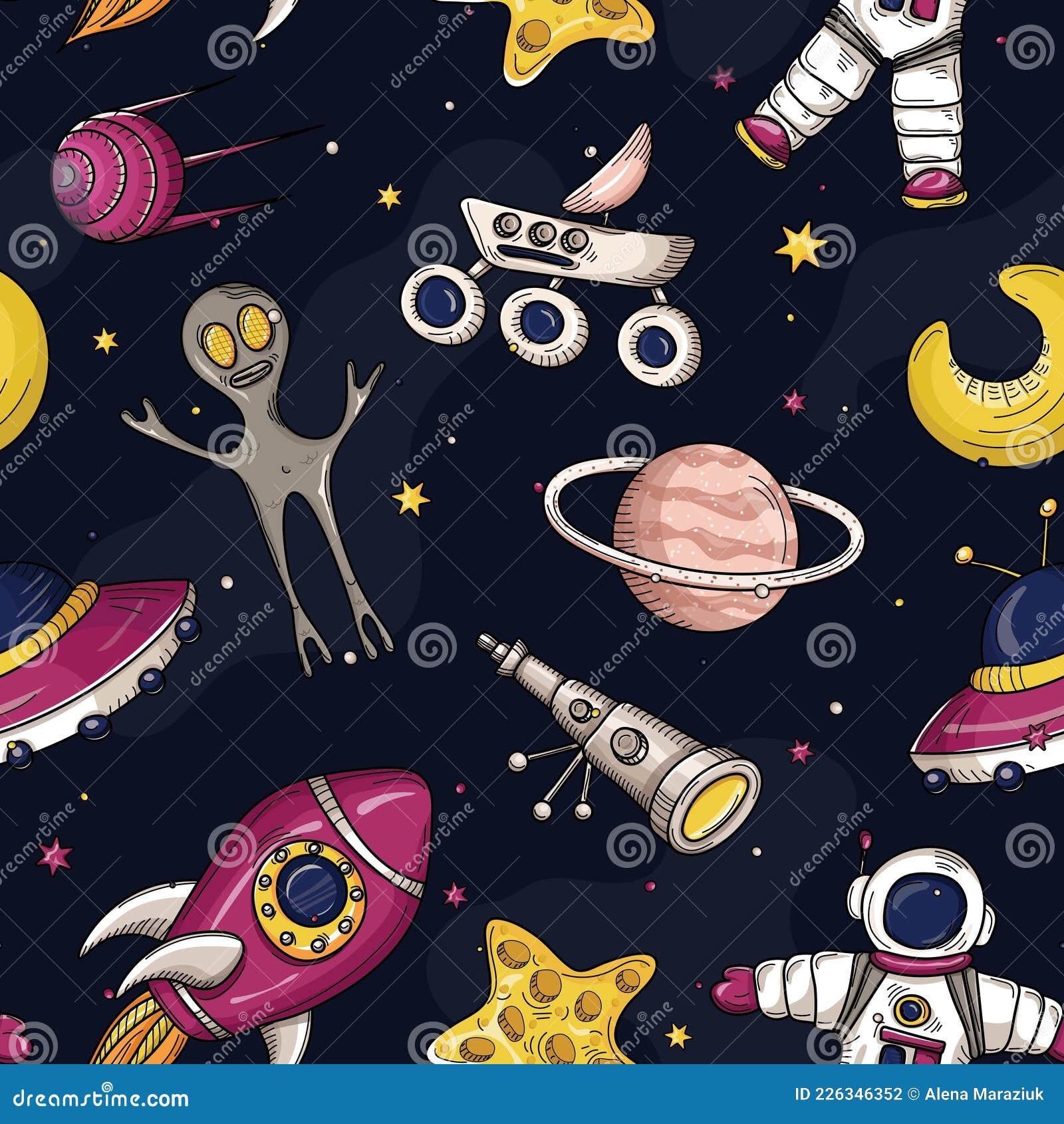 Space. Seamless Pattern. Space Icons and Elements. Vector Illustration ...
