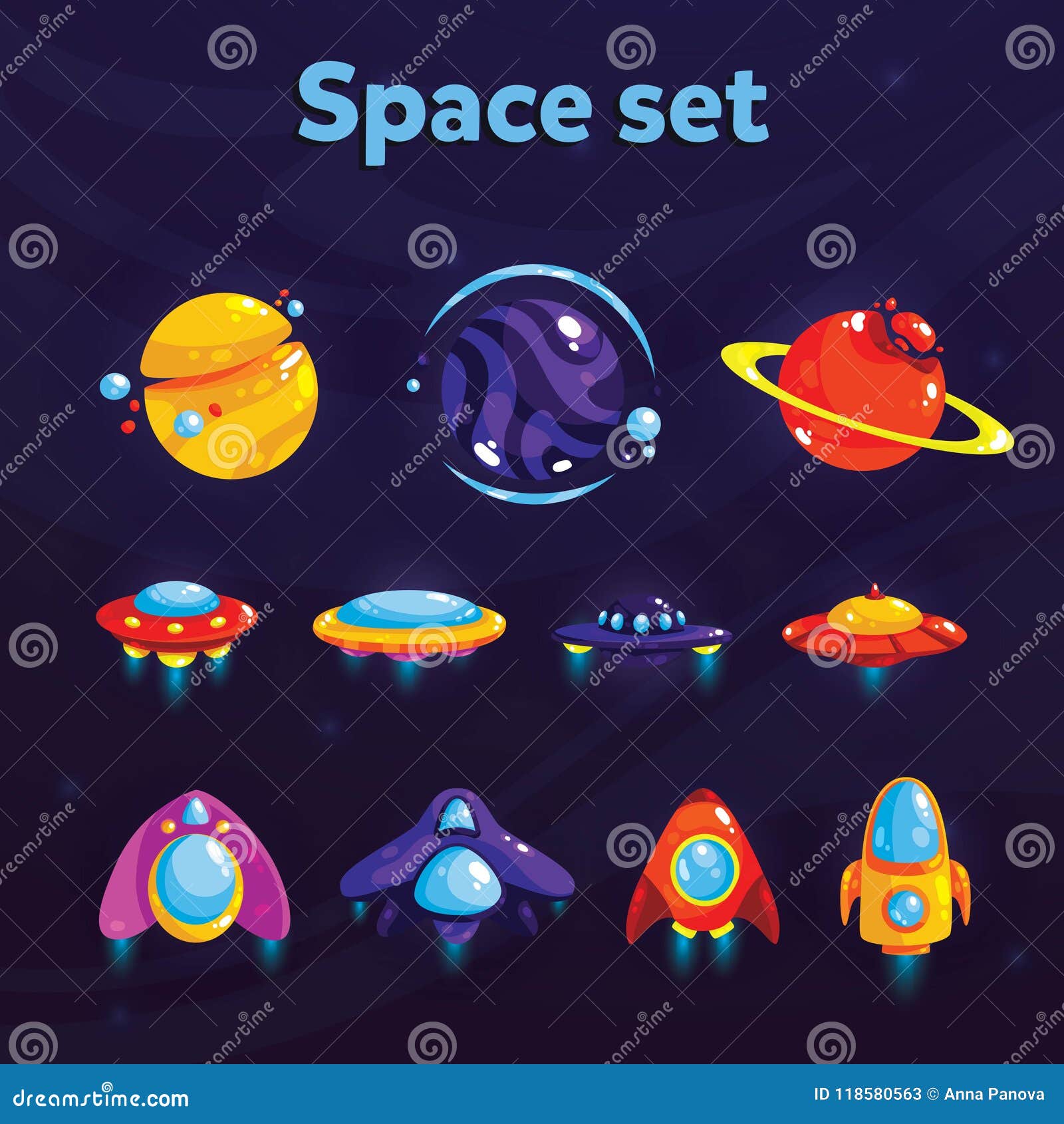 Space Set. Fantasy Cosmic Items for Mobile Game or Web Design. Vector ...