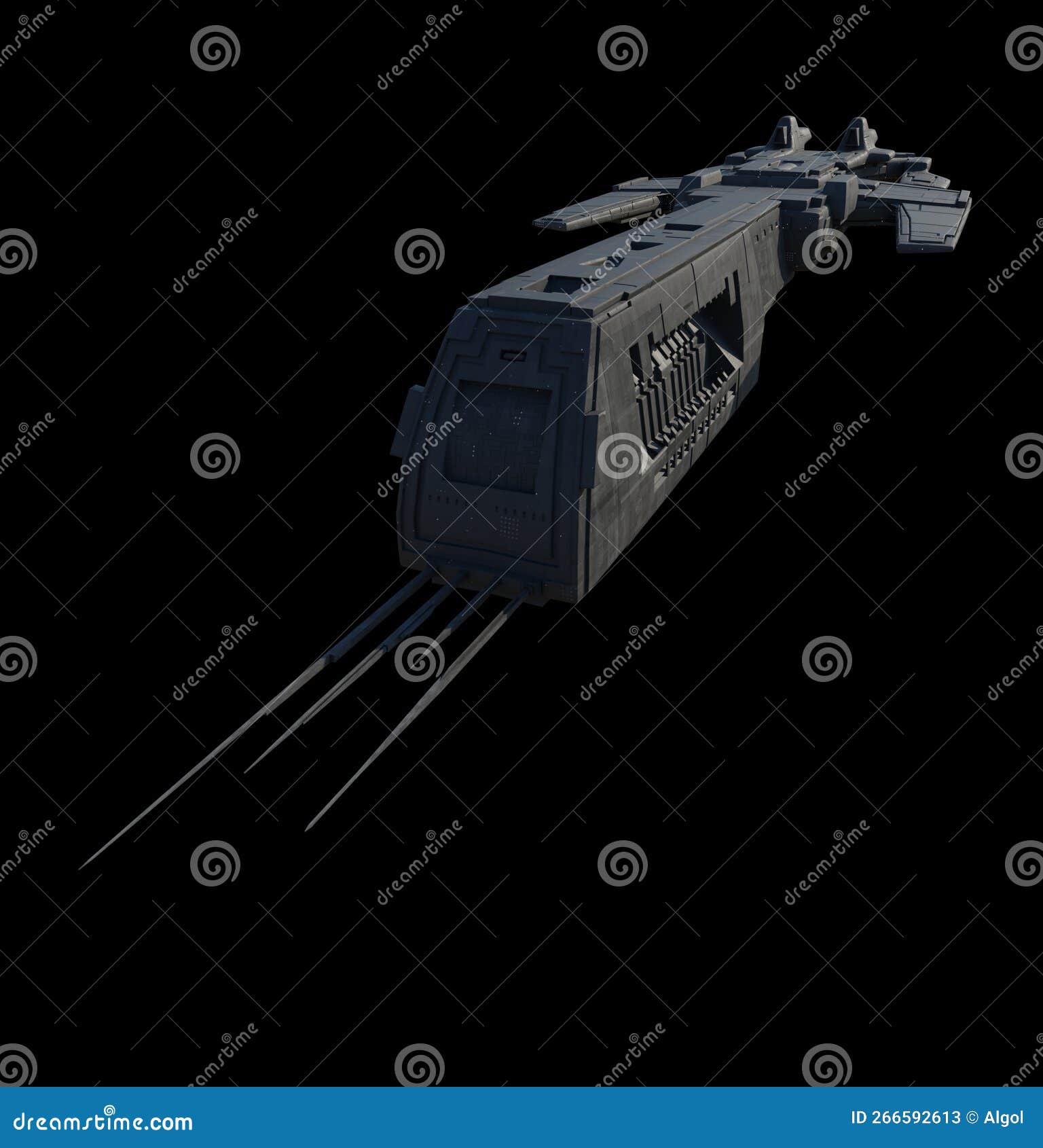 Space Ship on Black Background - Front View Stock Illustration ...