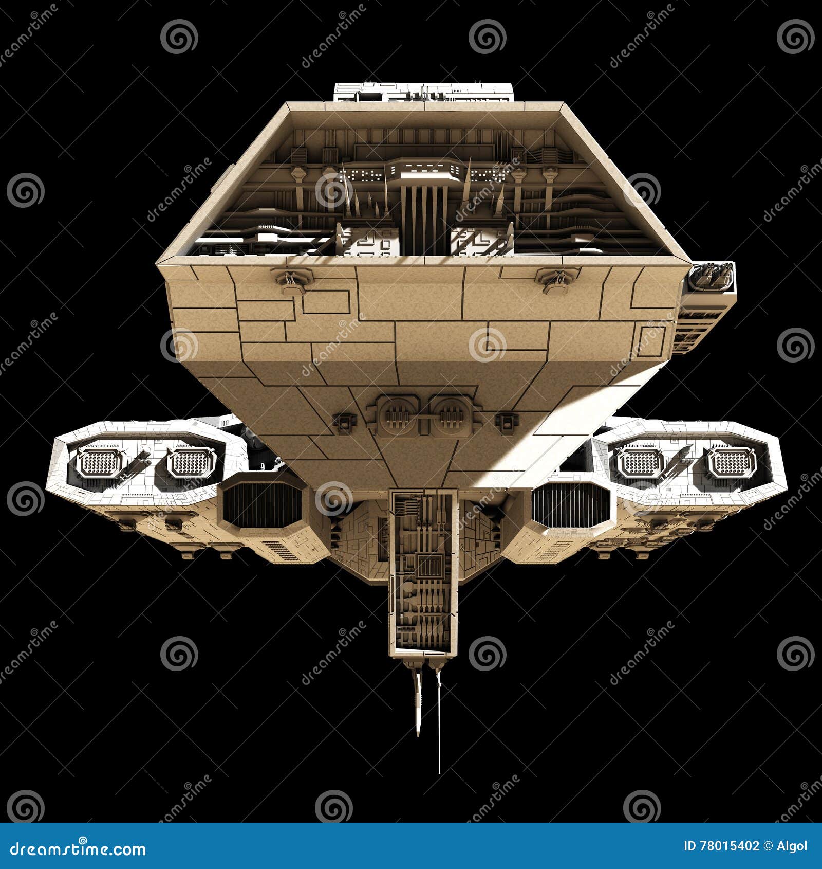 Space Ship on Black - Front View Stock Illustration - Illustration of ...