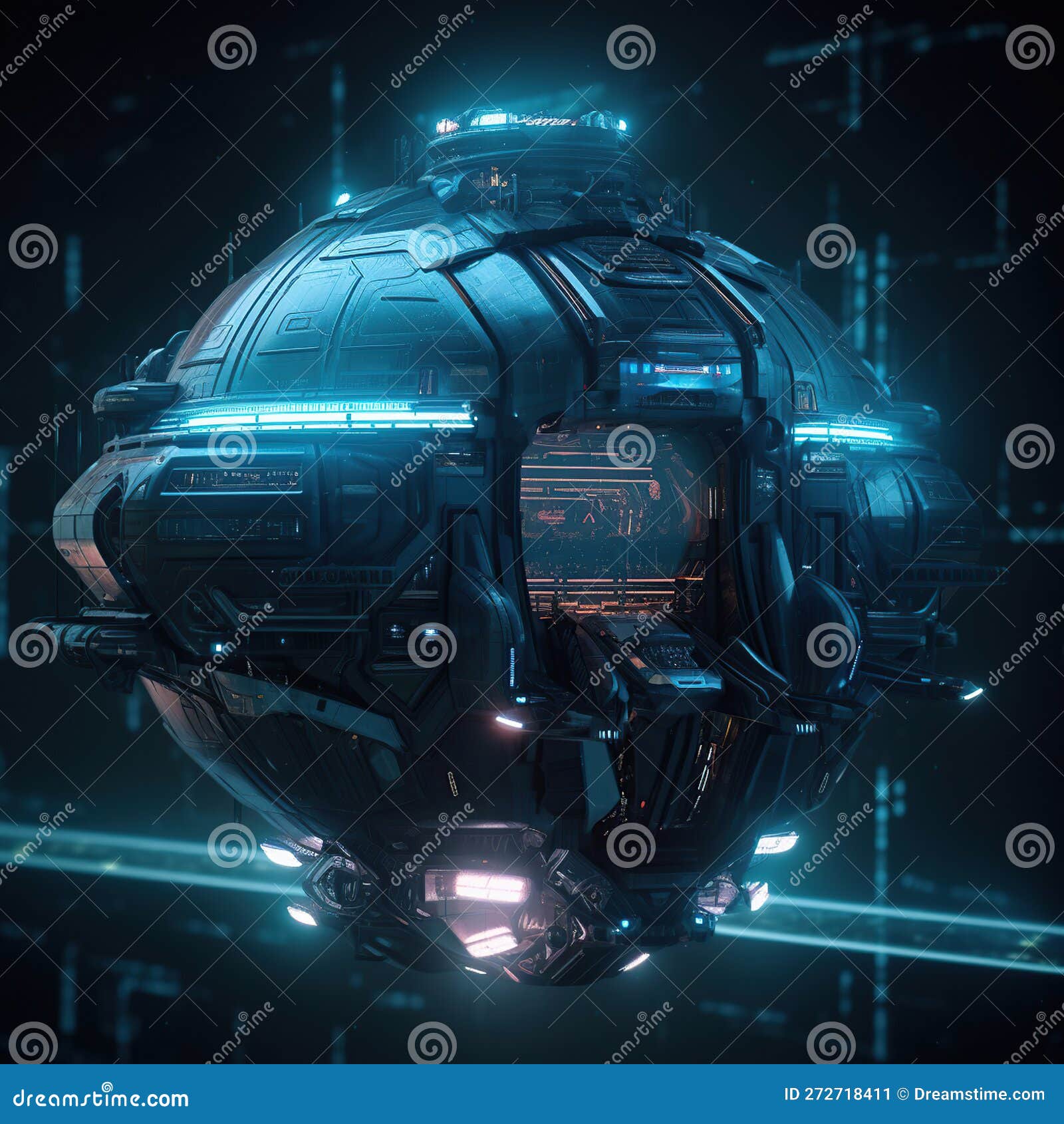 Space Ship in a Blue Solar System Low. Generative Ai Stock Illustration ...