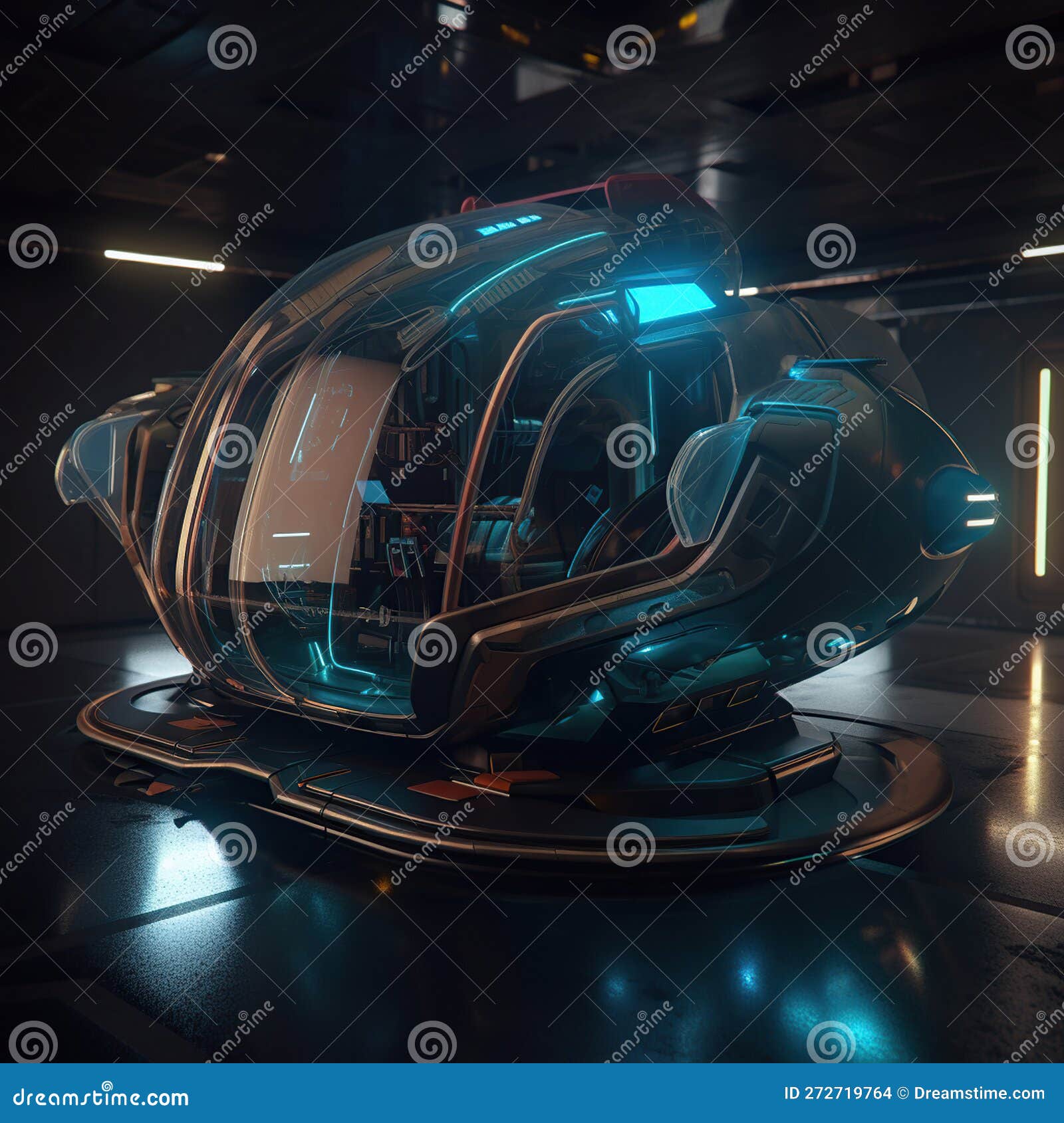 Space Ship in a Blue Solar System Low. Generative Ai Stock Illustration ...