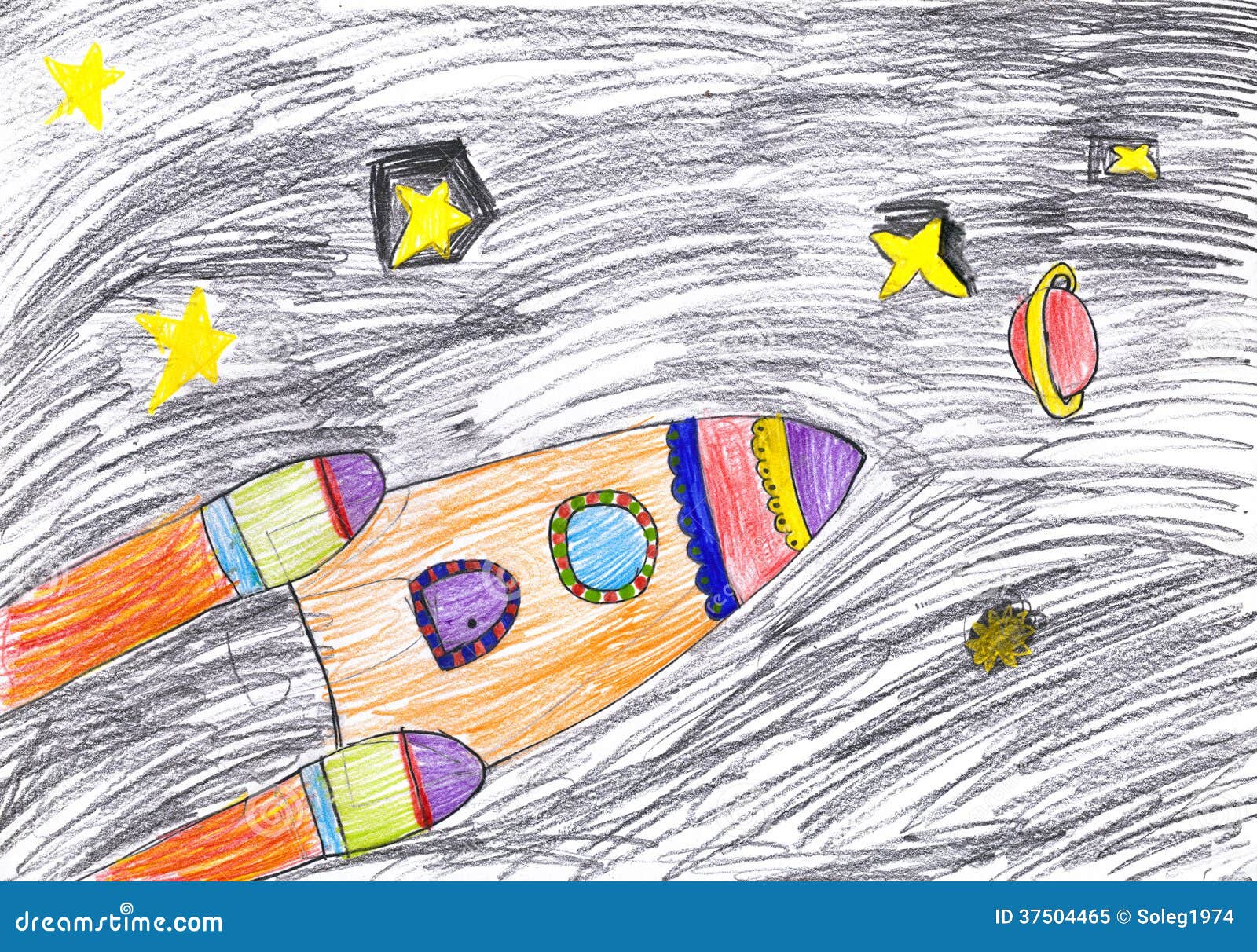 Space ship. child drawing. stock illustration. Illustration of painted ...
