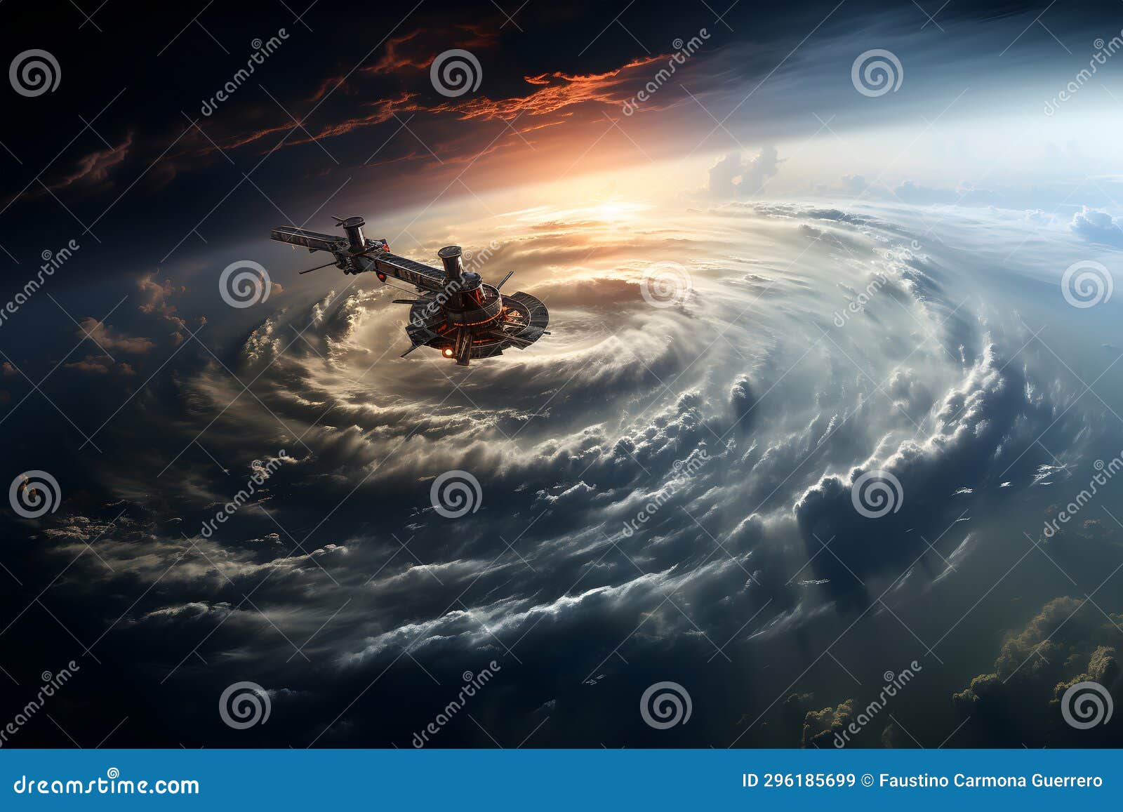 Space Ship in Deep Space Against the Background of the Sun and Clouds ...