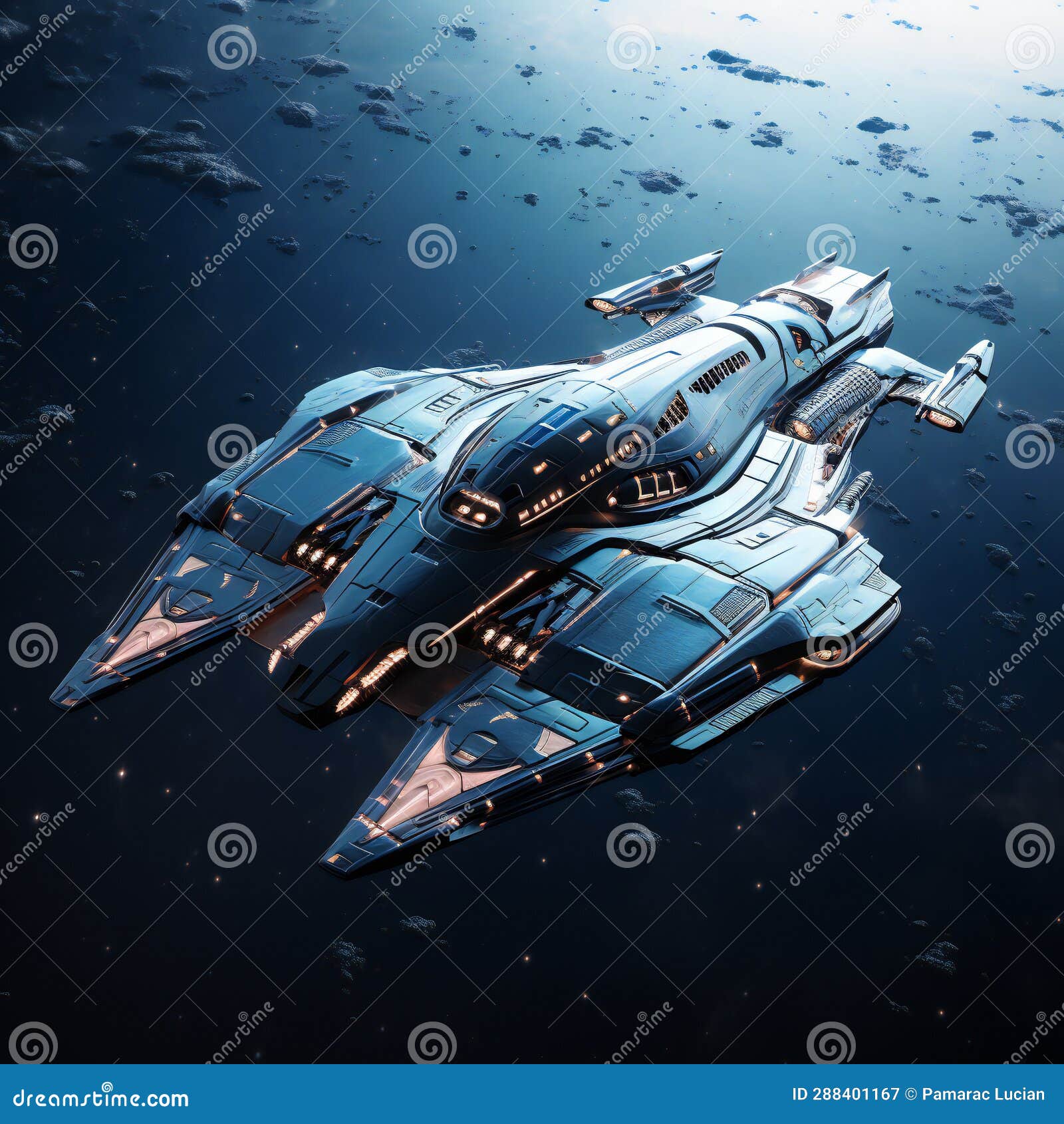 Space Ship in the Deep Blue Space. 3d Render Illustration. Stock ...