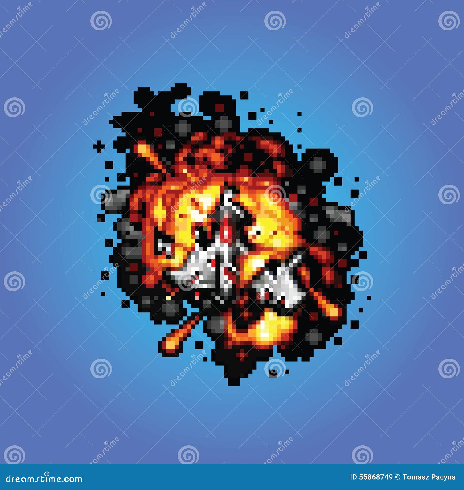 Space Ship on Fire Pixel Art Style Illustration Stock Vector ...