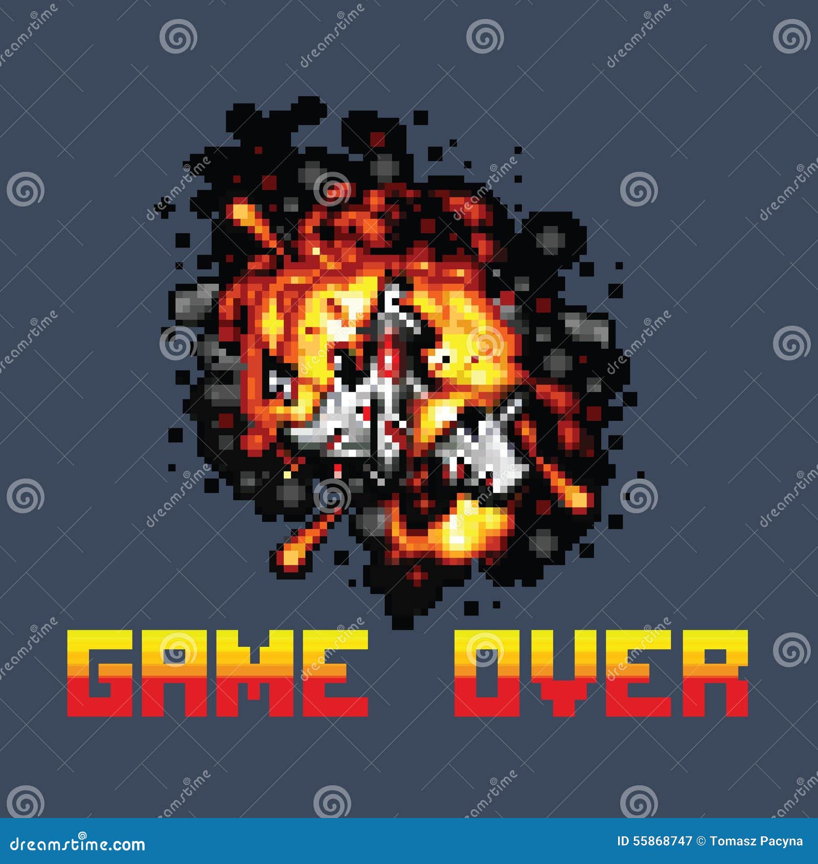 Space Ship on Fire Pixel Game Over Message Pixel Art Illustration Stock ...