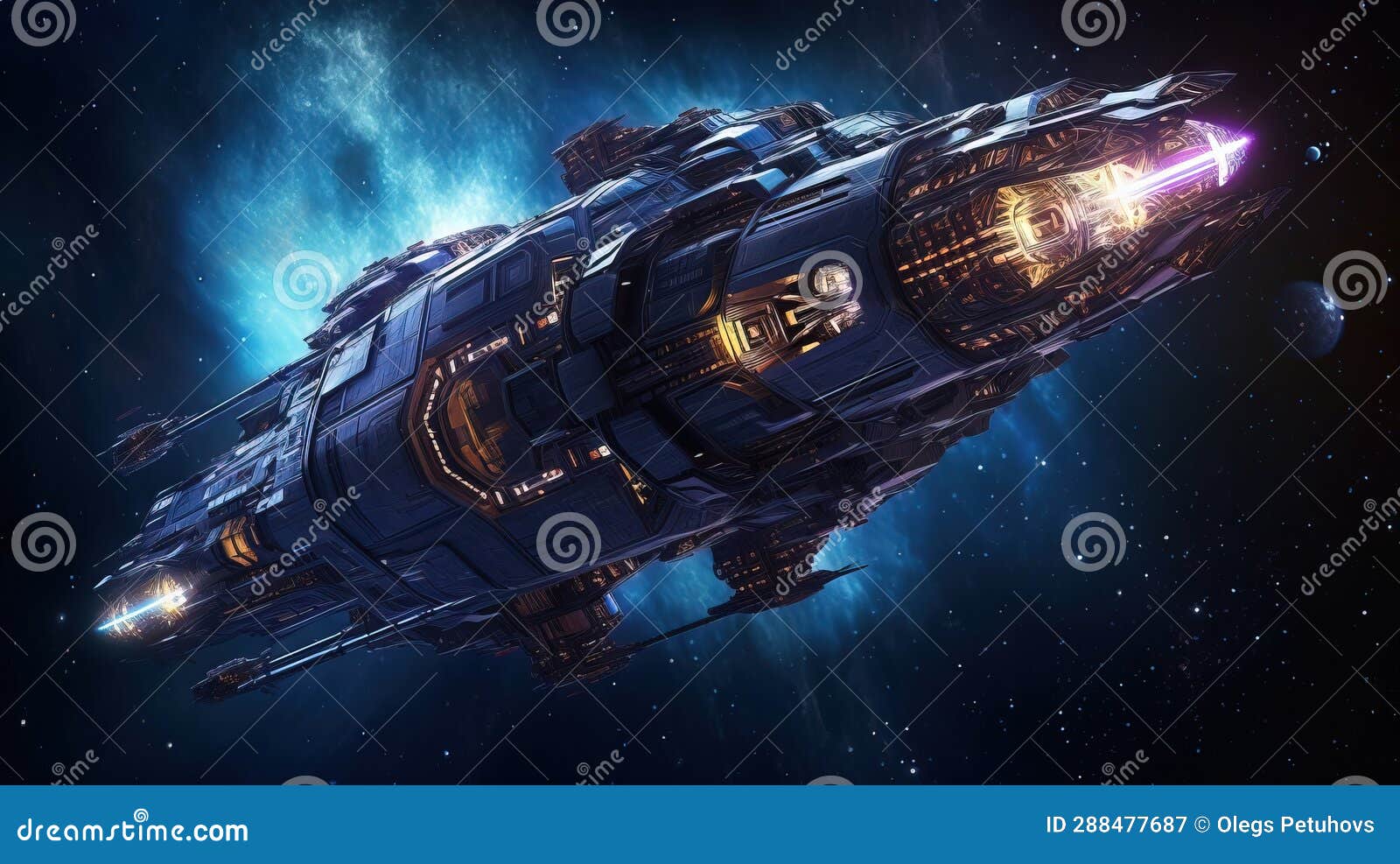 A Space Ship Floating in the Middle of a Galaxy with Stars in the Sky ...